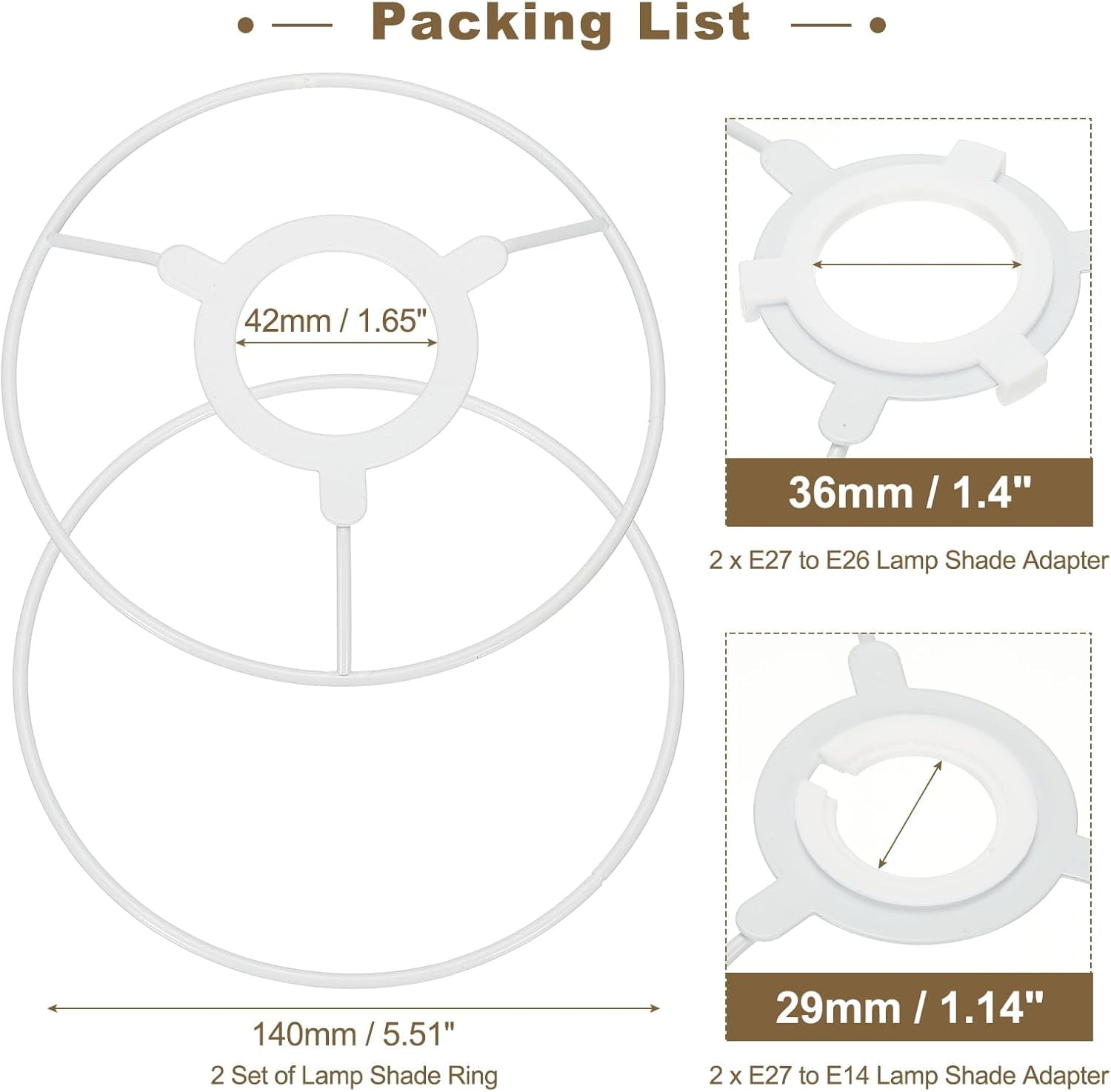 THESG-5.5 Inch Lamp Shade Ring, 2 Set Lamp Shade Frame with E27 to E26 ...