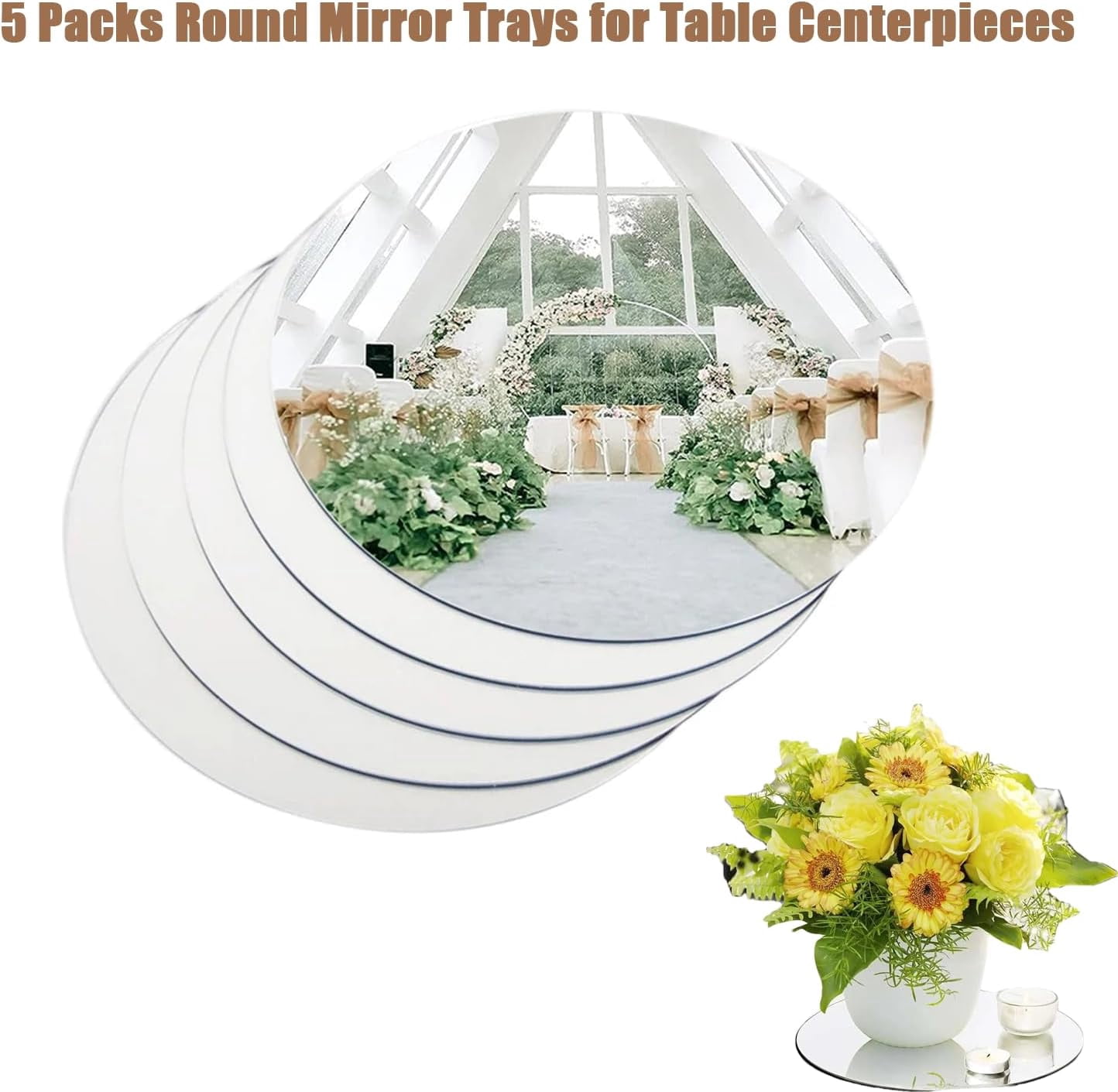 THESG-5 Pack Round Mirror Trays, 8" Silver Acrylic Table & Wall Mirrors ...