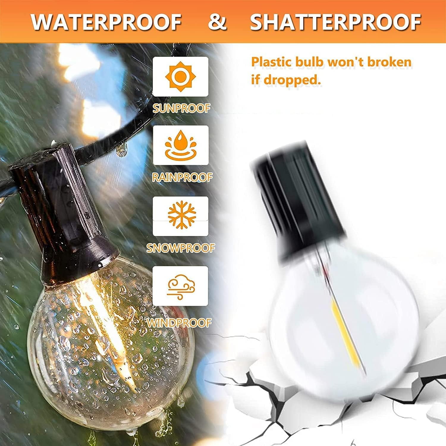 THESG-50FT LED Outdoor String Lights with 27 G40 Bulbs (2 Spare ...