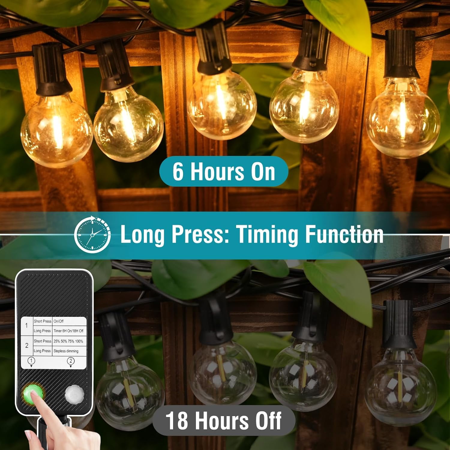 THESG-50FT Outdoor String Lights with Dimmer Timer, G40 LED Patio Light with Edison Shatterproof ...