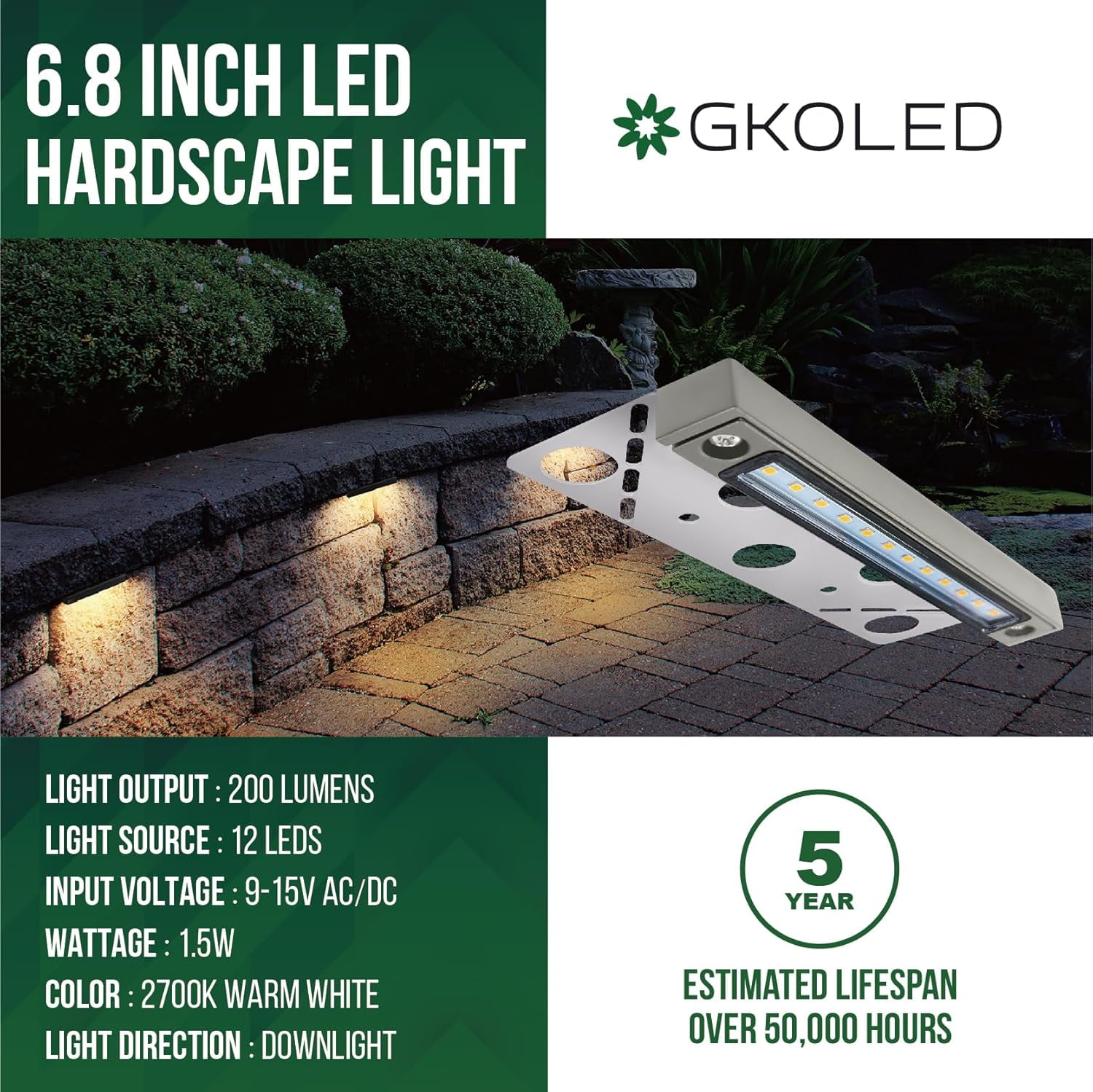 THESG-6.8 Inch LED Hardscape Lighting, Low Voltage Outdoor Retaining ...