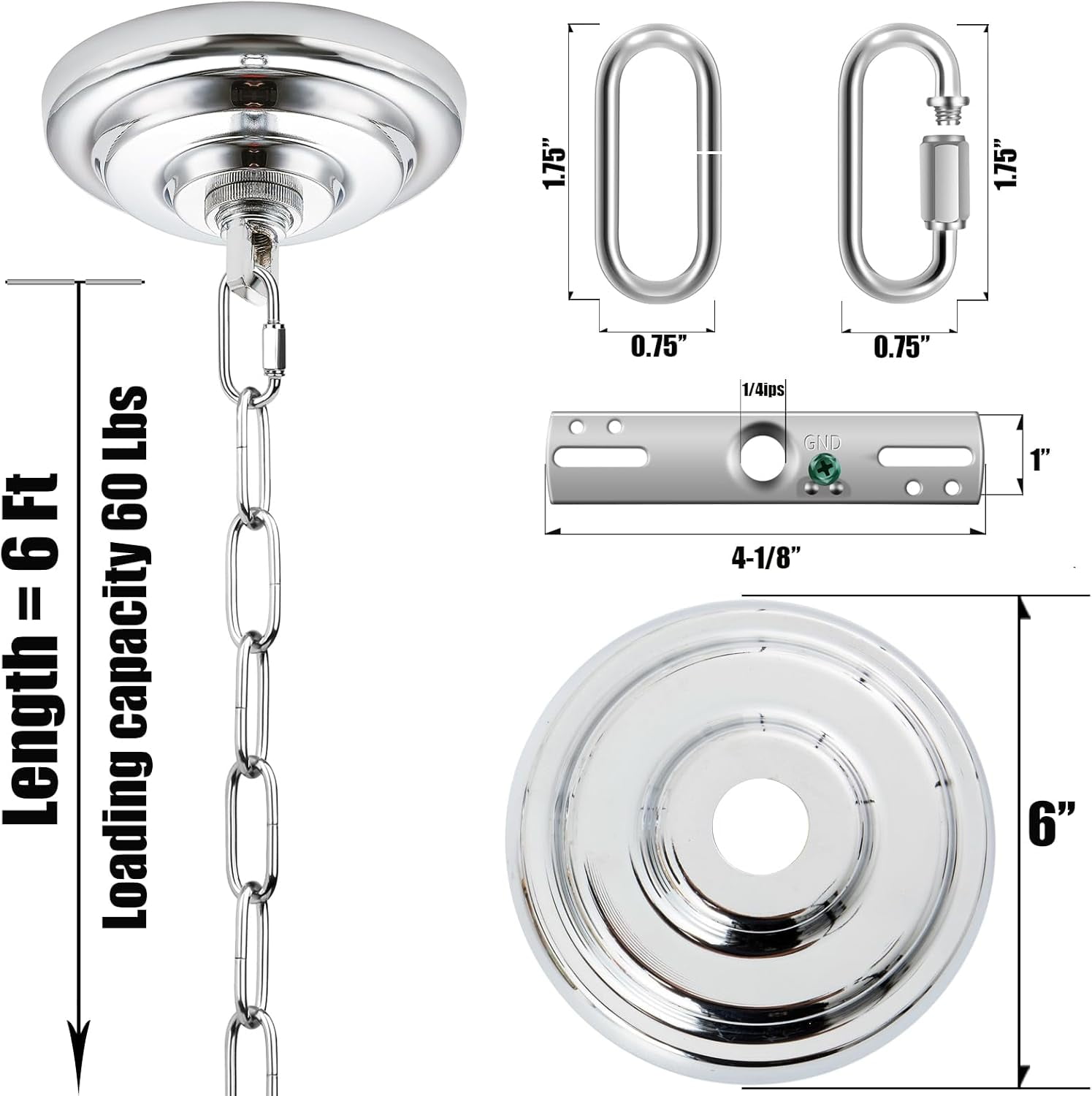 THESG-6 Inch Light Canopy Kit with 6 Feet Hanging Chain, Heavy Duty ...