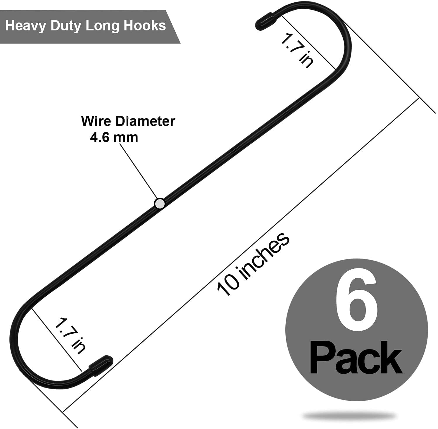THESG-6 Pack 10 inch Extra Large S Hooks Black Heavy Duty Long S Hooks ...