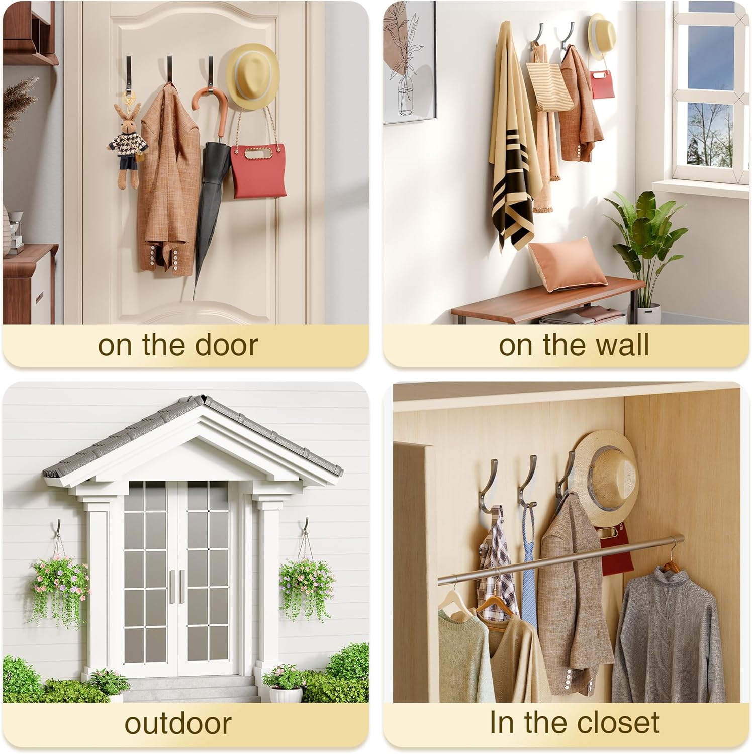 THESG-6 Pack Grey Large Wall Hooks For Hanging Heavy Duty, Coat Hooks ...