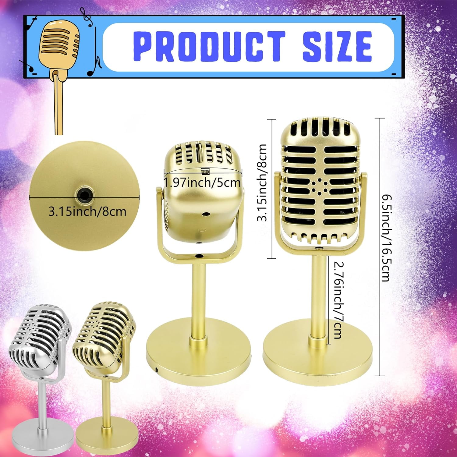 THESG-6 Pack Retro Style Microphone Prop Gold Fake Microphone Model ...