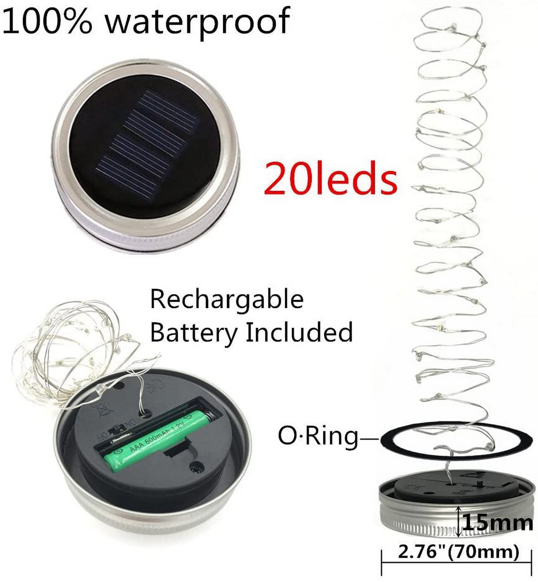 THESG-6-Pack Solar-powered Mason Jar Lights 20 LEDs (6 Hanger Included ...
