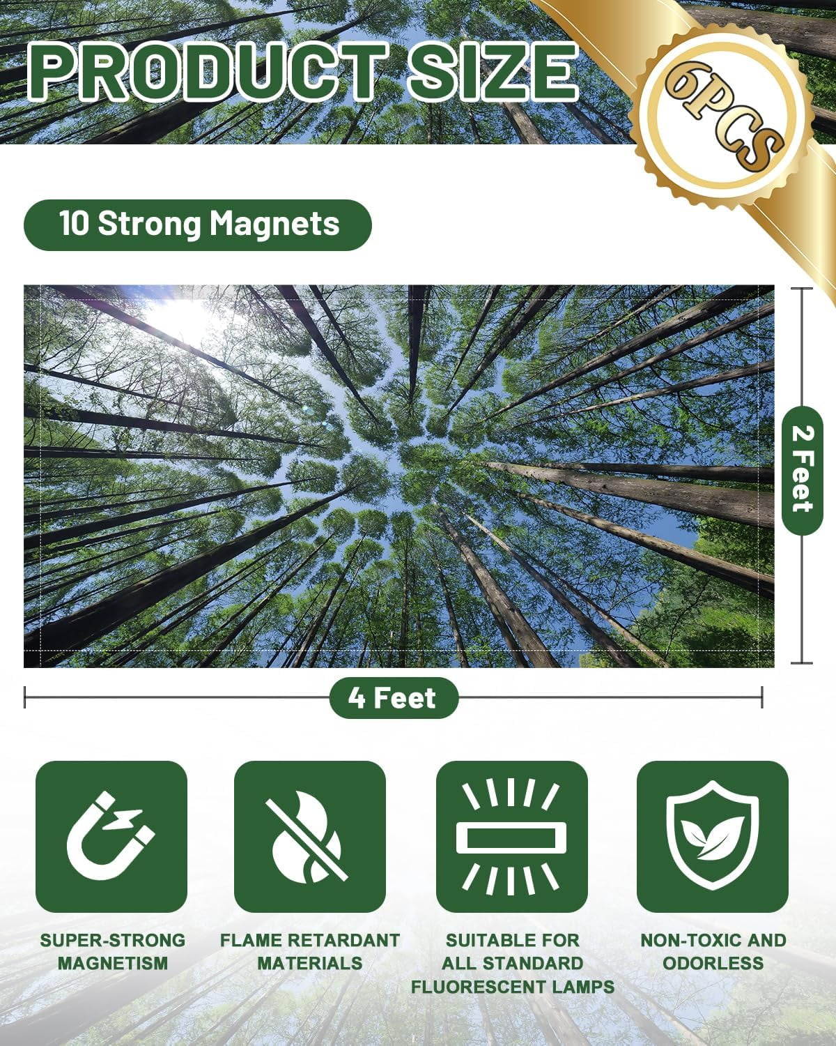 THESG-6 Pcs Fluorescent Light Cover for Ceiling Lights Classroom, 4 x 2 ...