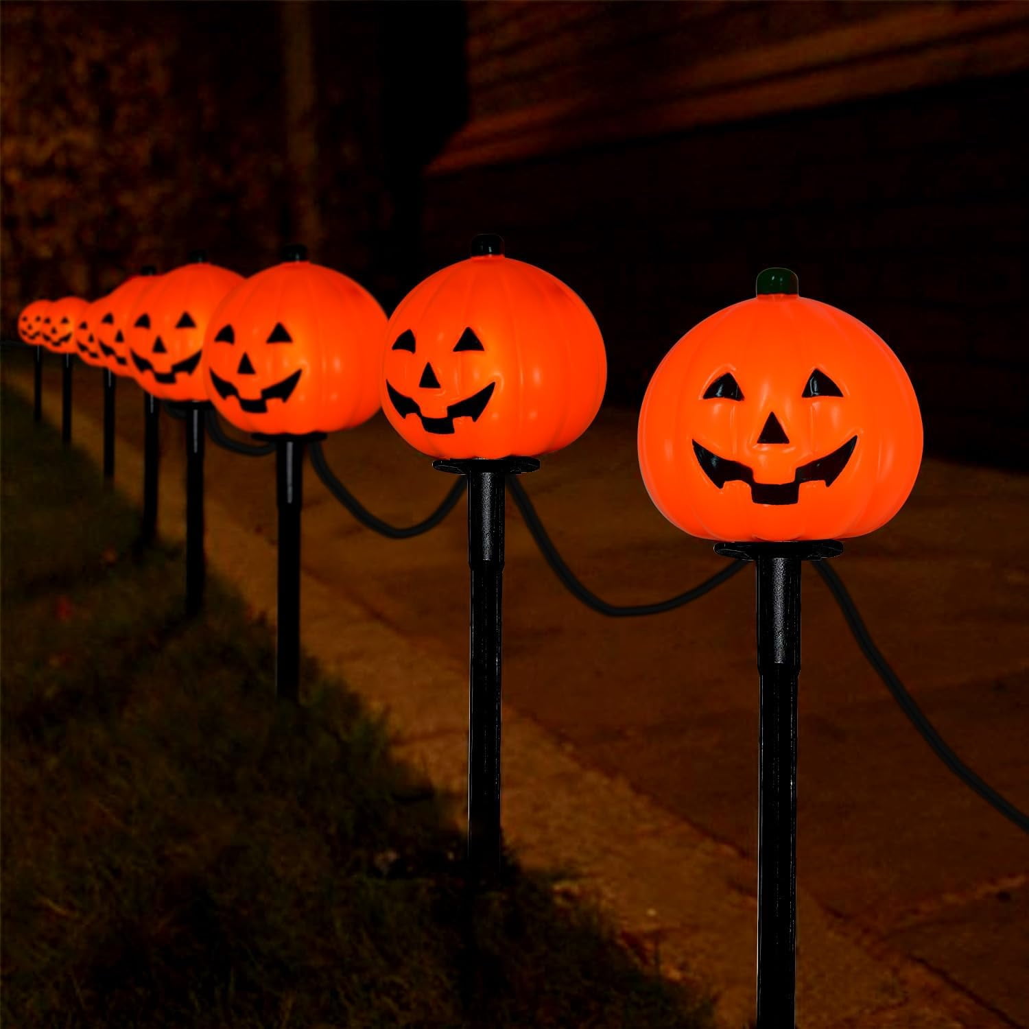 THESG-7Ft Halloween Pathway Lights Outdoor Pumpkin Stake Lights with 4 ...