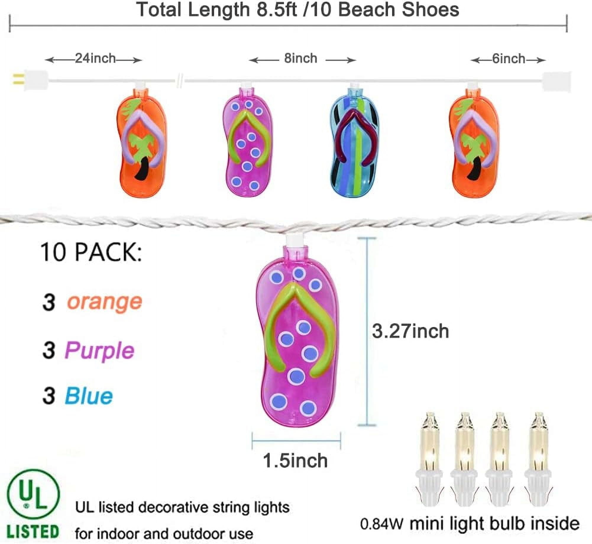 THESG-8.5Ft Tropical Beach Themed Decorations Slipper String Lights with 10 Colorful Flip Flop ...