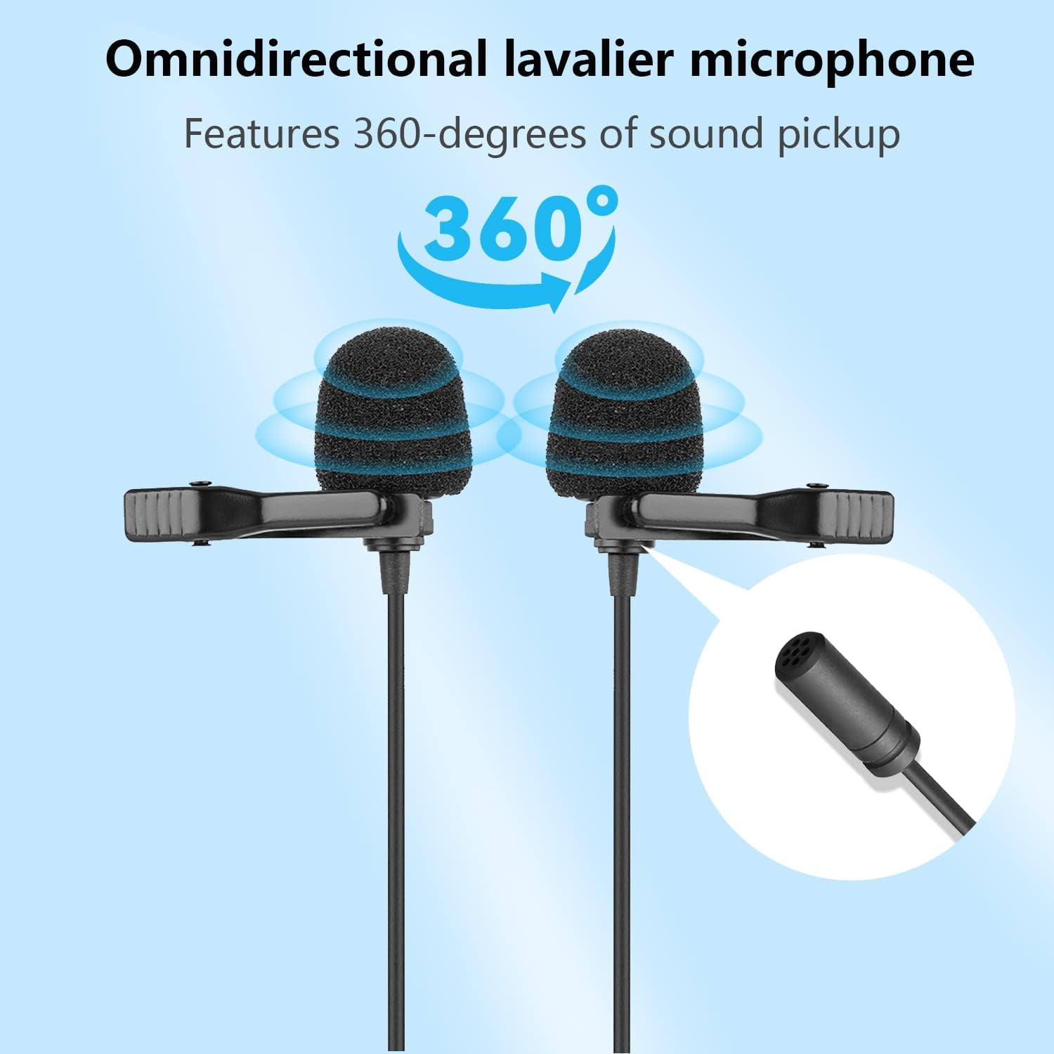THESG-BY-M1DM Dual Head Lavalier Microphone[13ft],3.5mm TRRS Omnidirectional Lapel Clip-on Mic ...