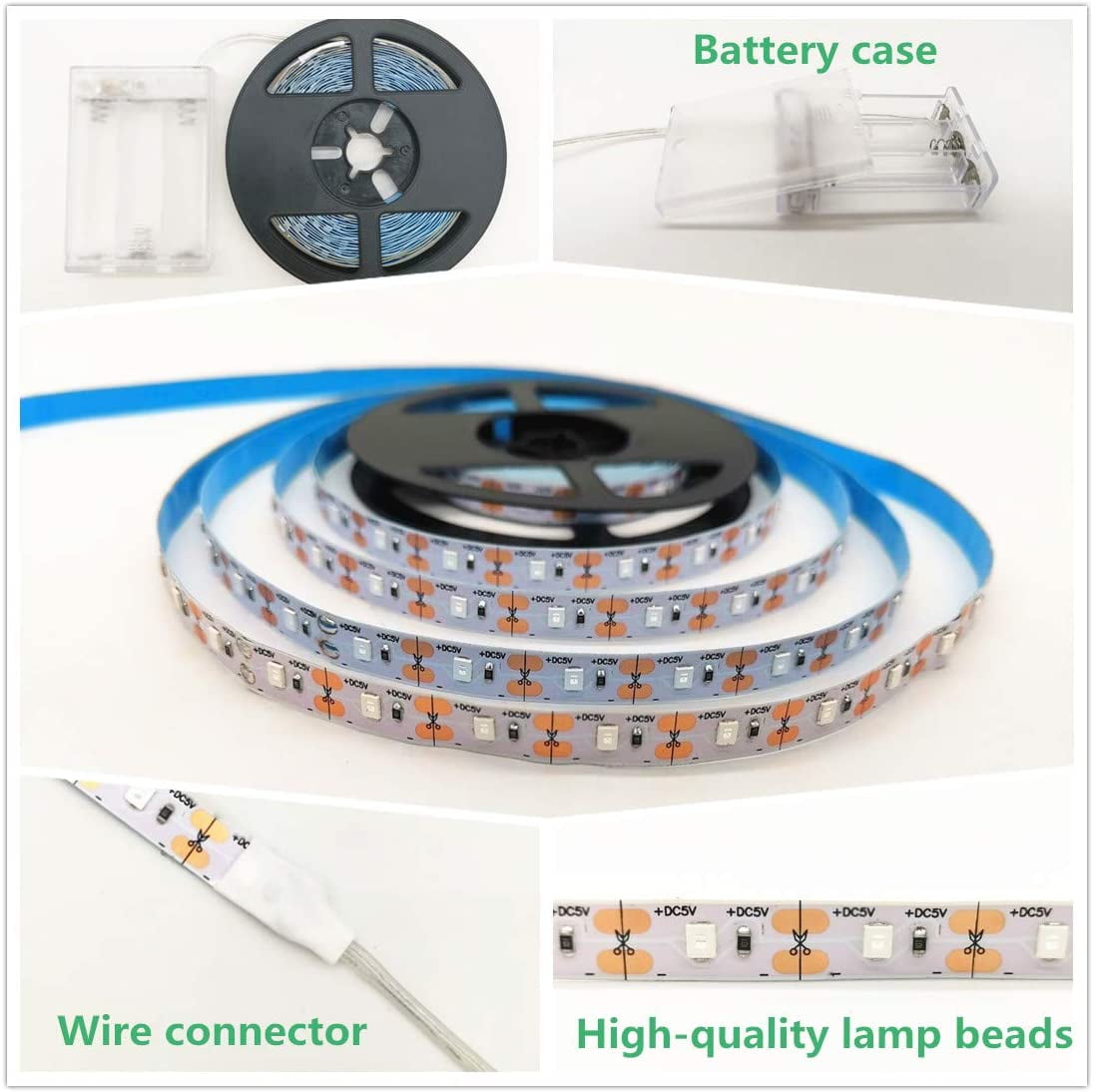 THESG-Battery Operated Lights, Led Strip Lights Battery Powered, Battery Led Light with Led ...