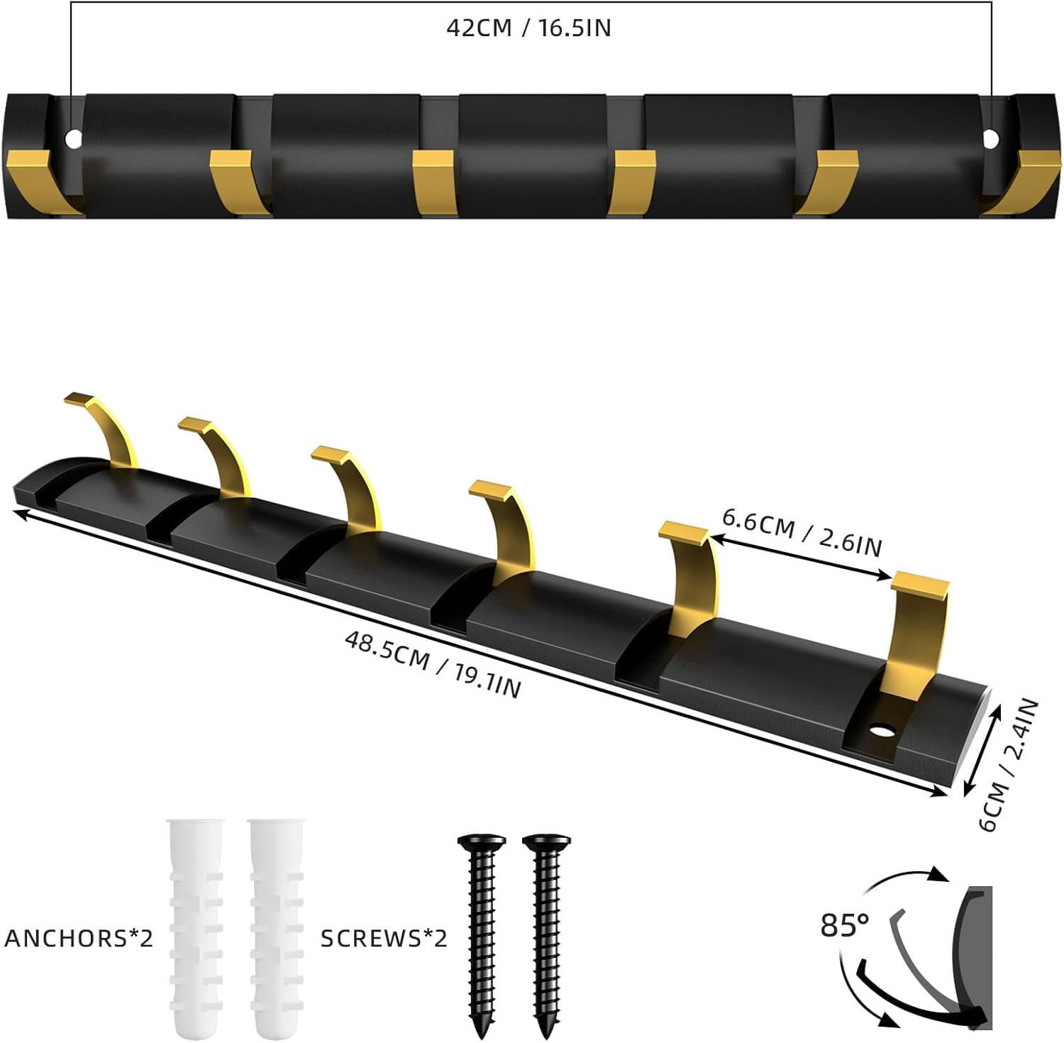 THESG-Black Gold Wall Coat Rack with 6 Hooks, Modern Folding Coat Rack ...