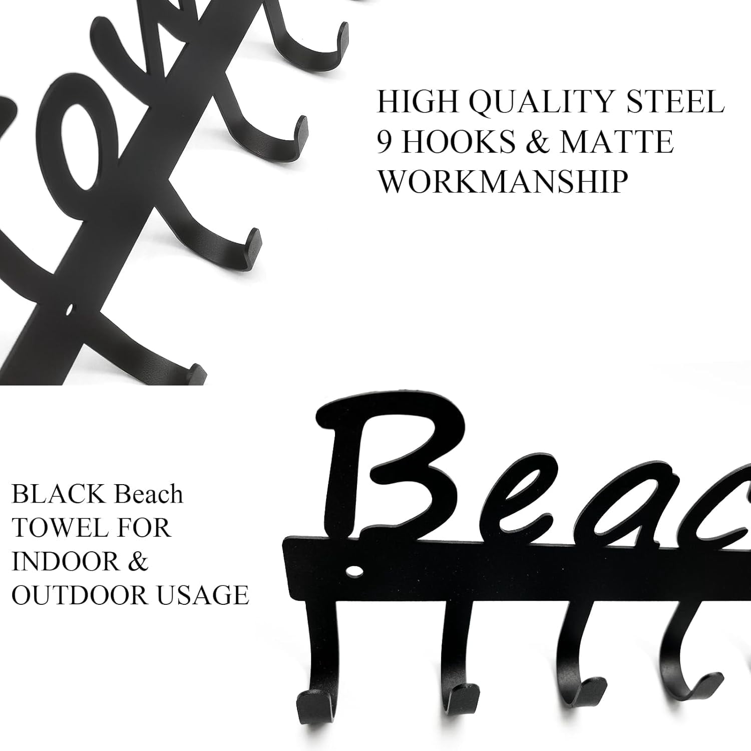 THESG-Black Pool Towel Rack Outdoor Towel Rack for Pool Towel Hooks ...