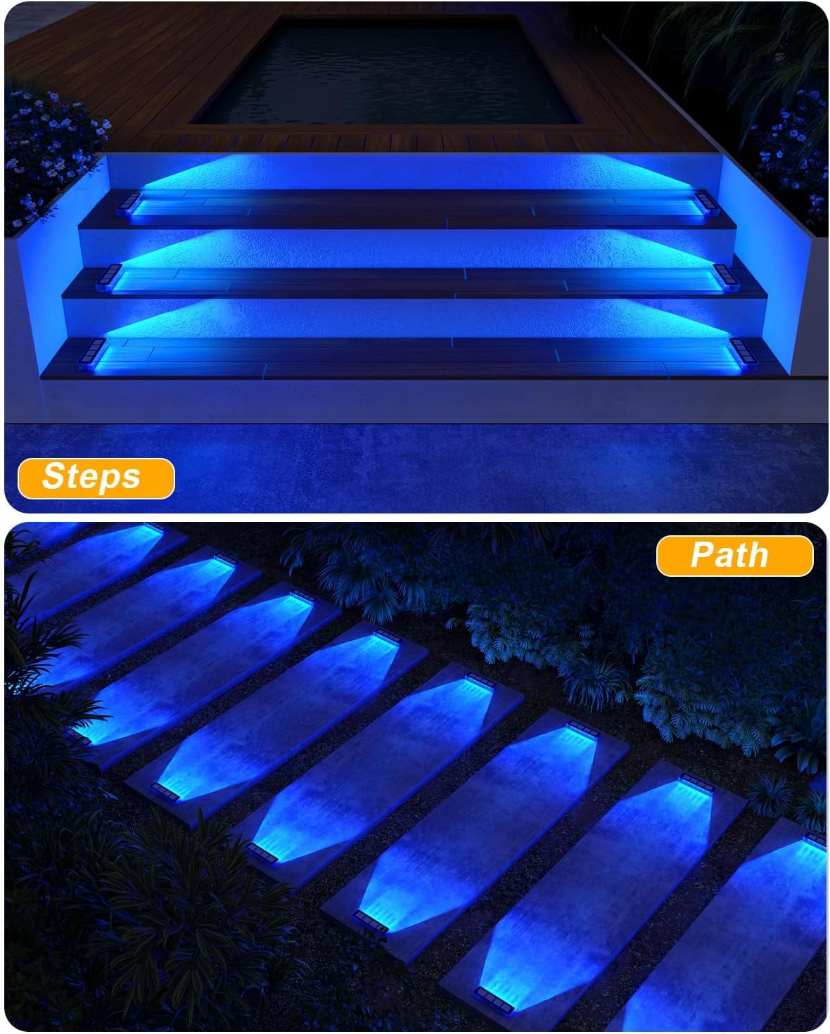 THESG-Blue Solar Lights for Outside,4 Pack Solar Deck Lights Outdoor ...