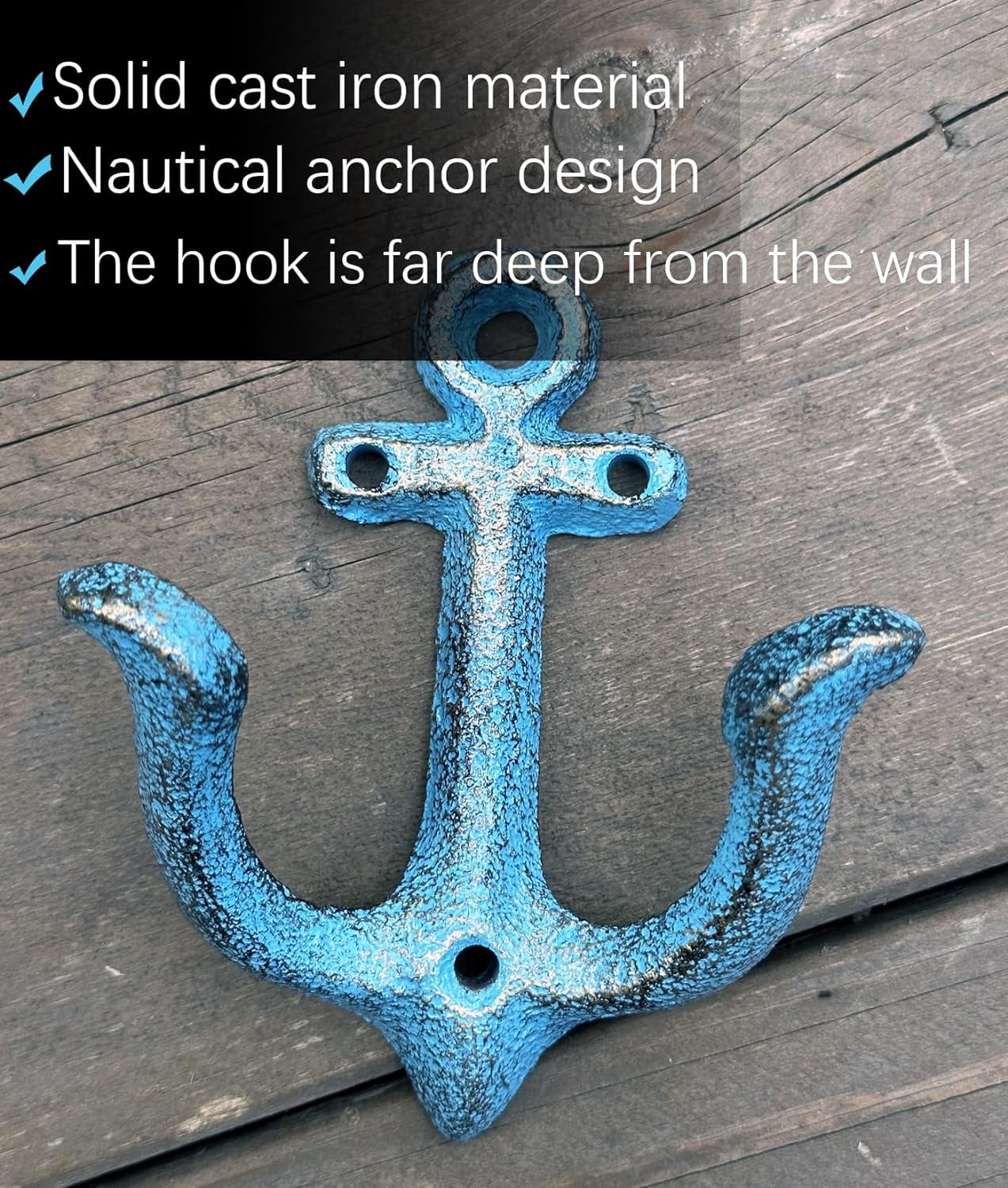 THESG-(Blue) Vintage Rustic Cast Iron Nautical Anchor Design Wall Hooks ...