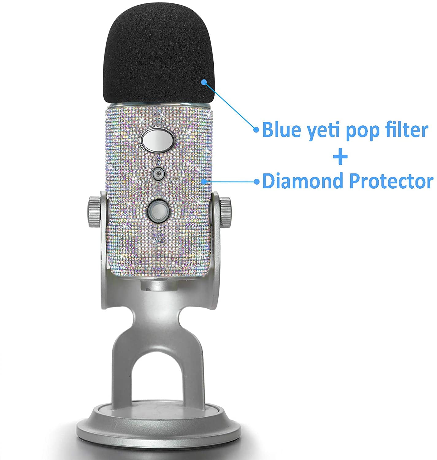 THESG-Blue Yeti Pop Filter - Cute Glitter Sticker, Bling Diamond Shiny ...