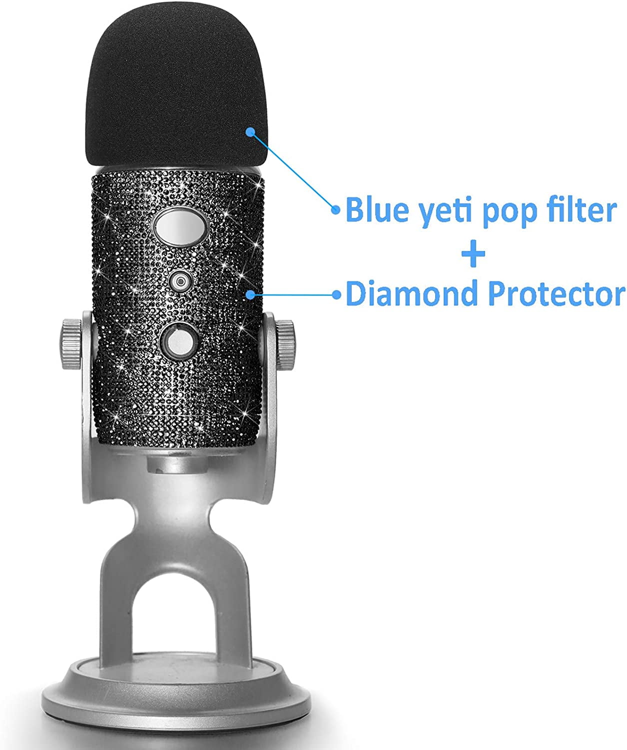 THESG-Blue Yeti Pop Filter - Cute Glitter Sticker, Bling Diamond Shiny ...