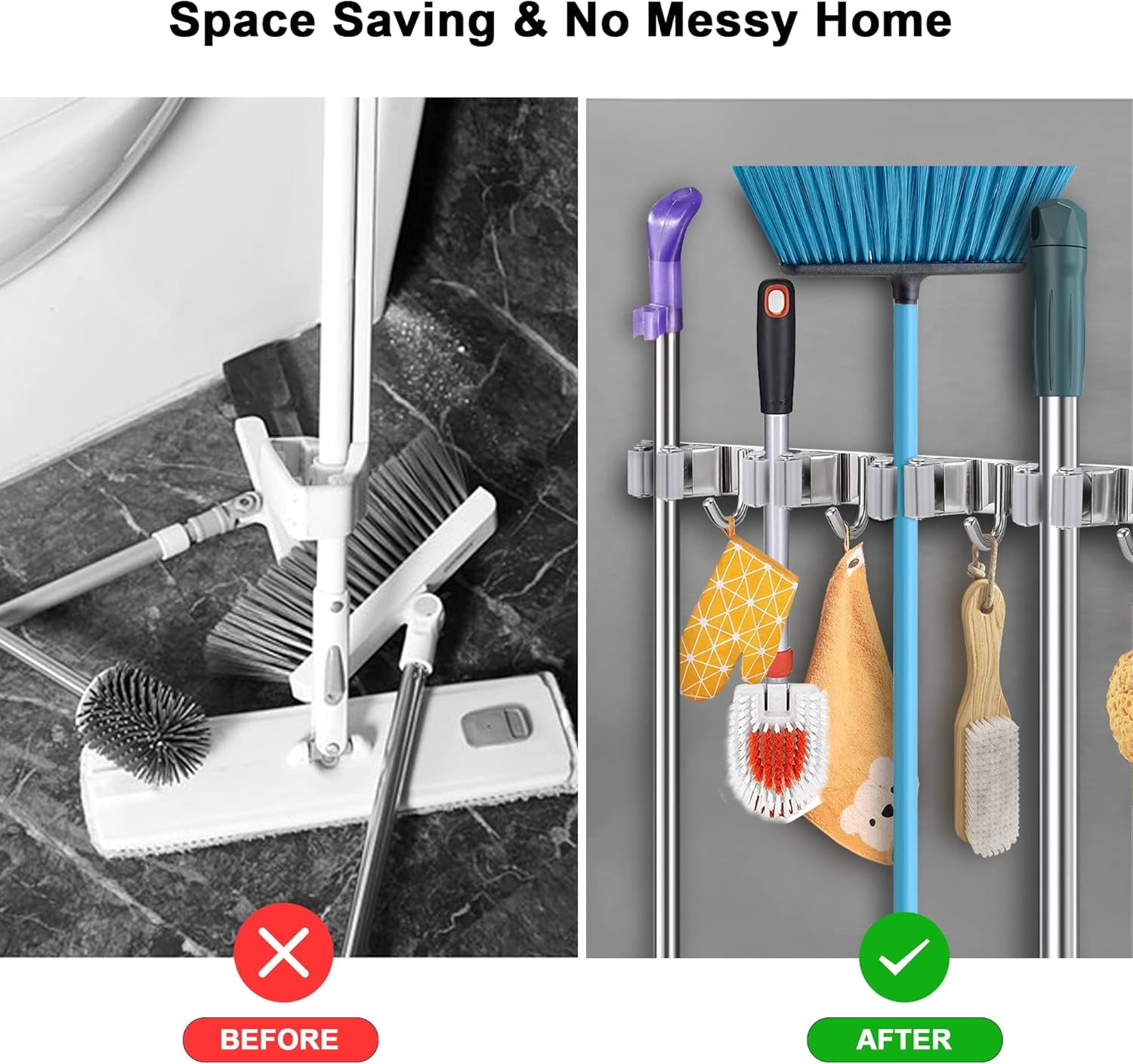 THESG-Broom Holder Wall Mount, Broom Organizer Wall Mount Stainless ...