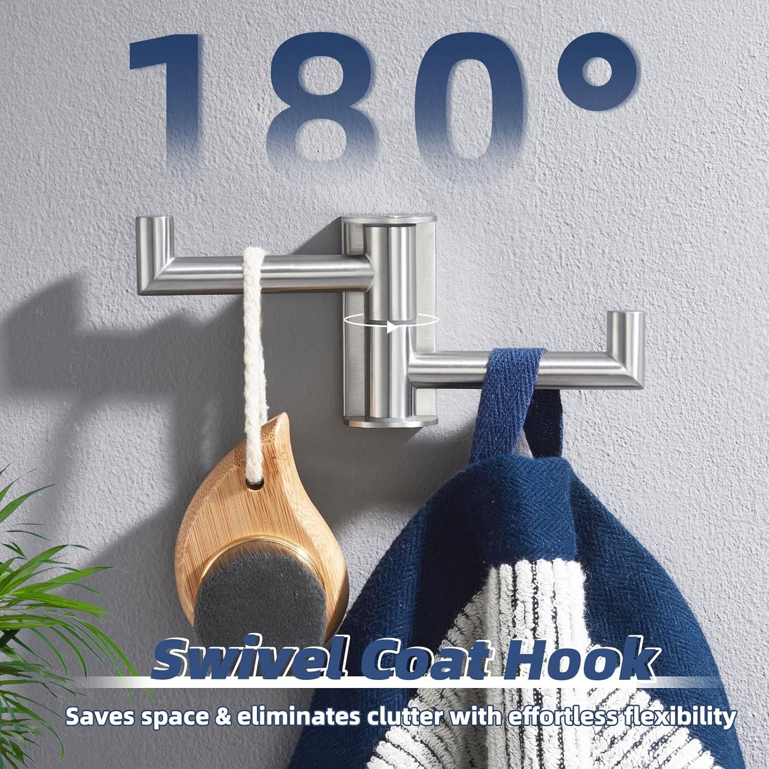 THESG-Brushed Nickel Double Swivel Towel Hook, 304 Stainless Steel Folding Clothes Hanger with ...