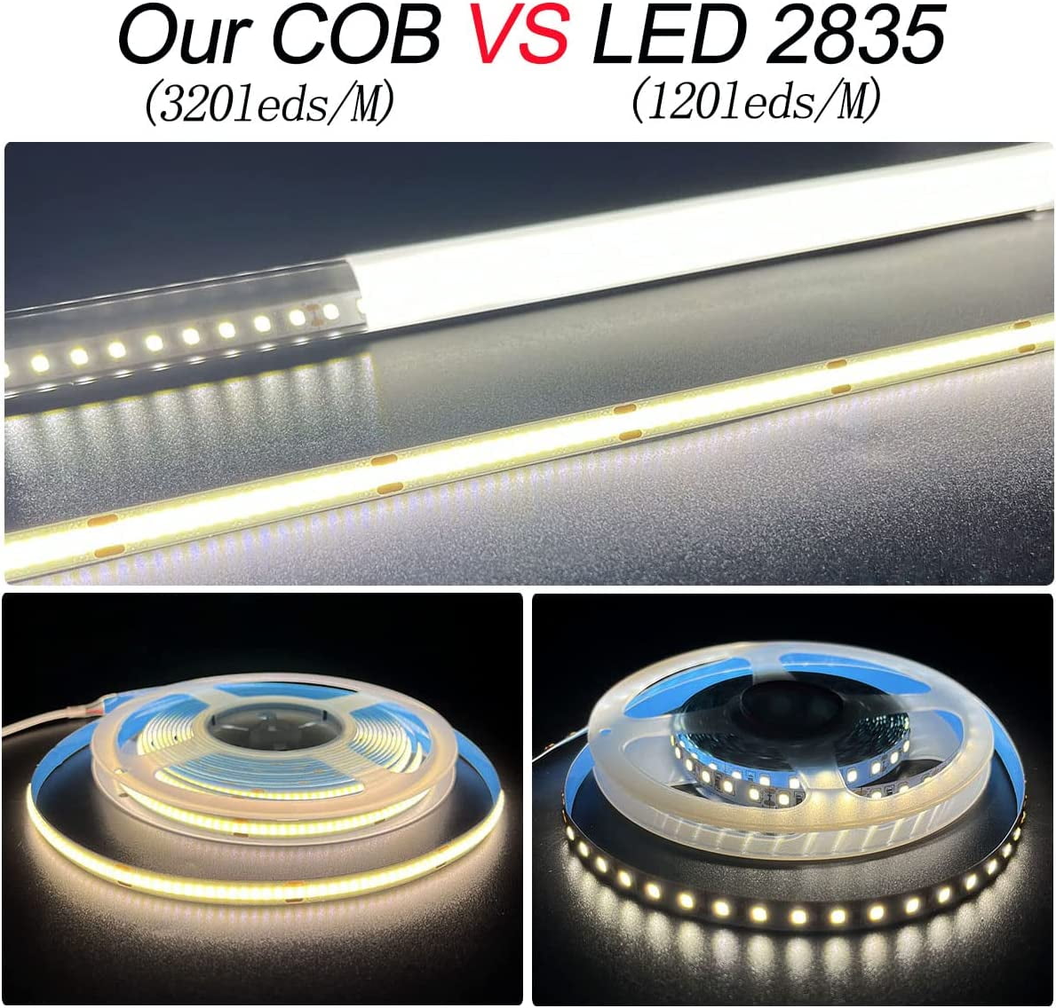 THESG-COB LED Strip Lights Red,DC12V 16.4ft/5M 320leds/M CRI90 Bright ...