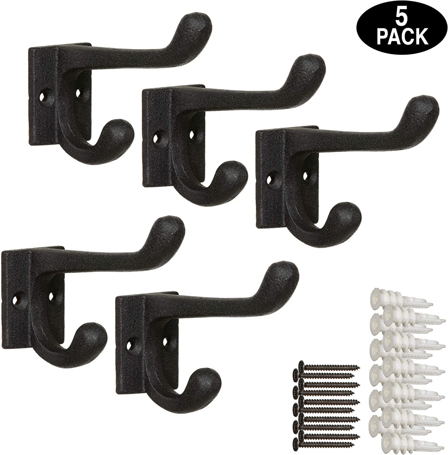THESG-Cast Iron Coat Hooks - Wall Mounted Rustic Farmhouse Matte Black ...