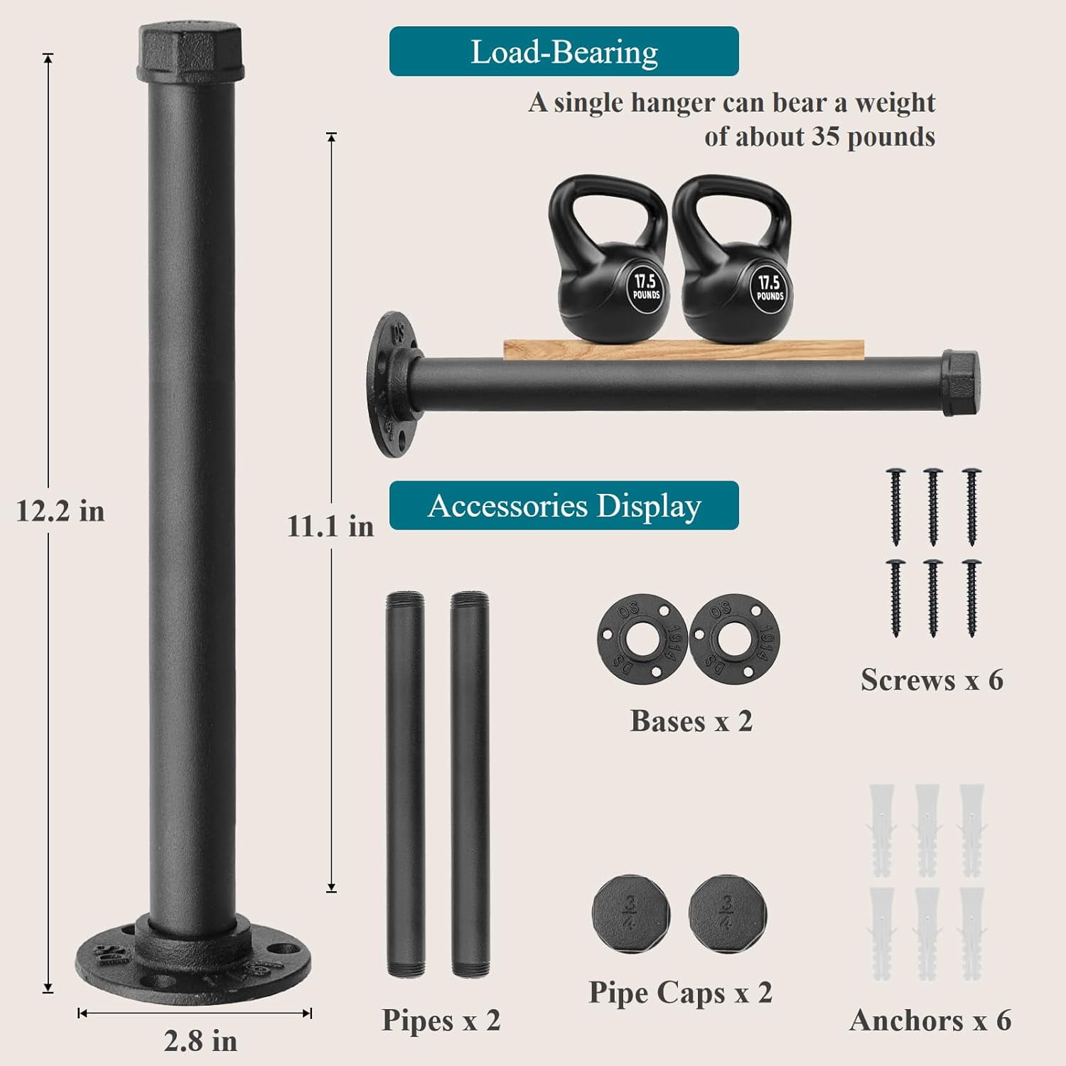 THESG-Cast Iron Wall Mounted Clothes Rack, Heavy Duty Industrial Pipe ...