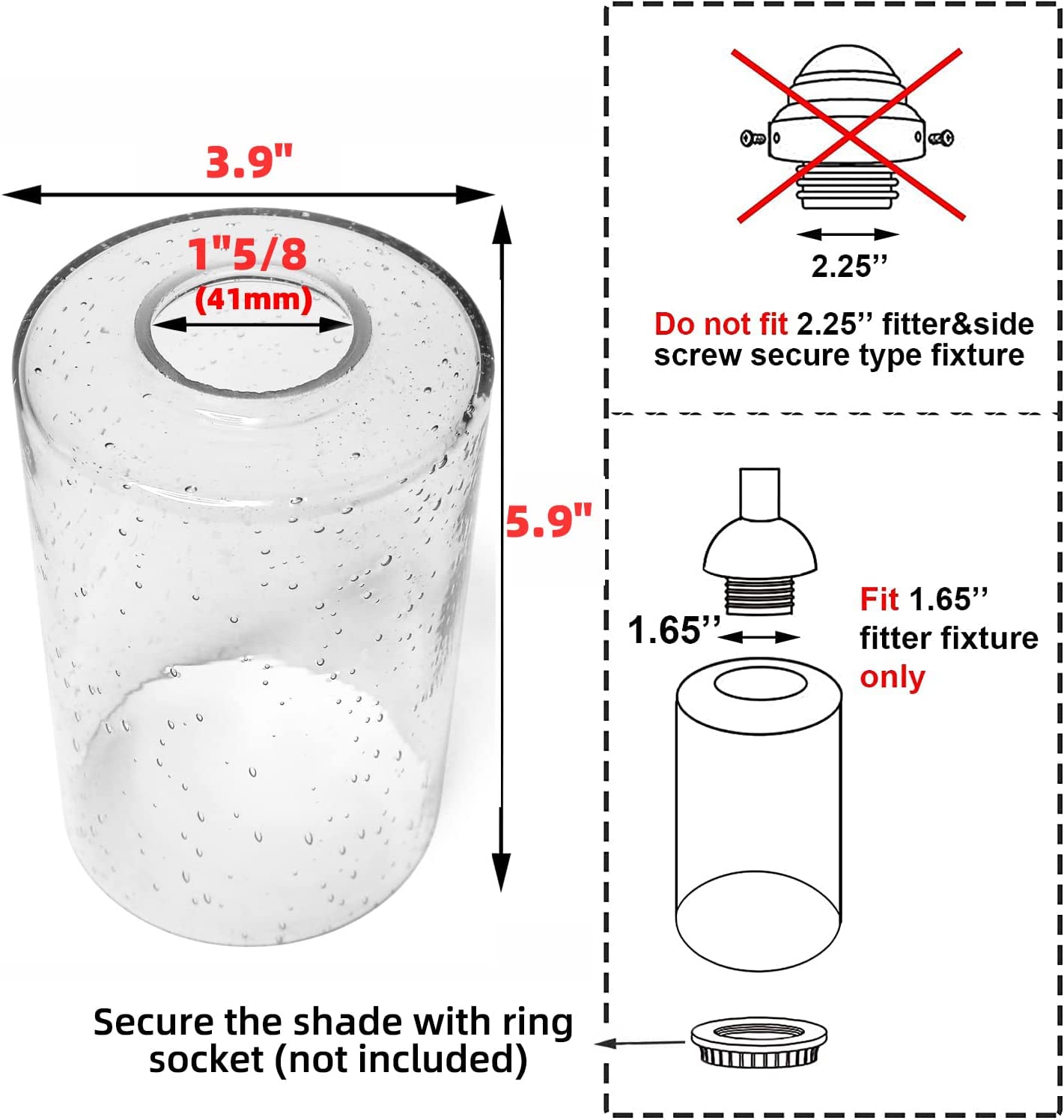 THESG-Clear Bubble Seeded Glass Shade, Cylinder Glass Lamp Shade Light ...