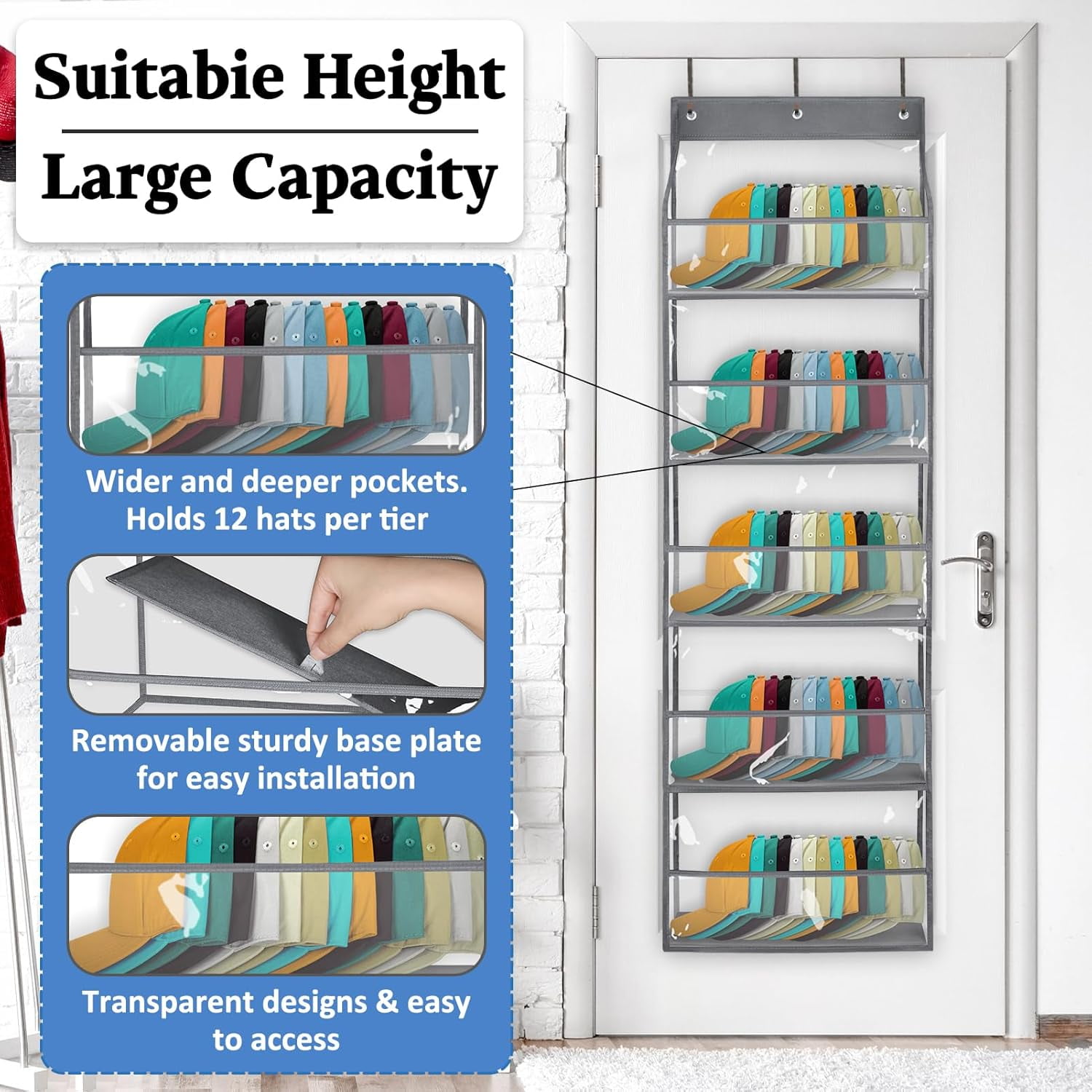 THESG-Clear Hat Storage Rack for Wall, Over Door Hat Organizer for ...