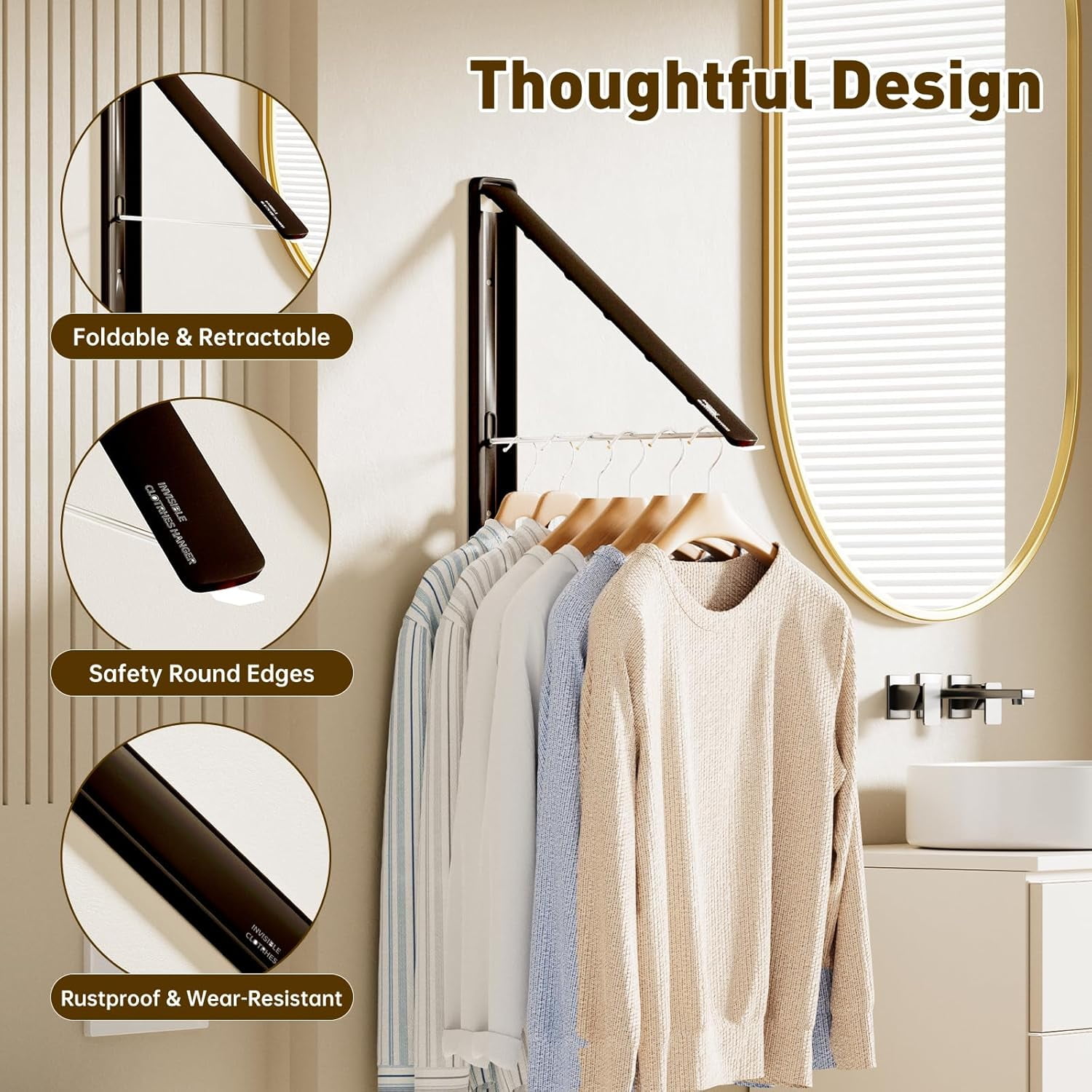 THESG-Clothes Drying Rack, Laundry Room Wall Mounted Retractable ...