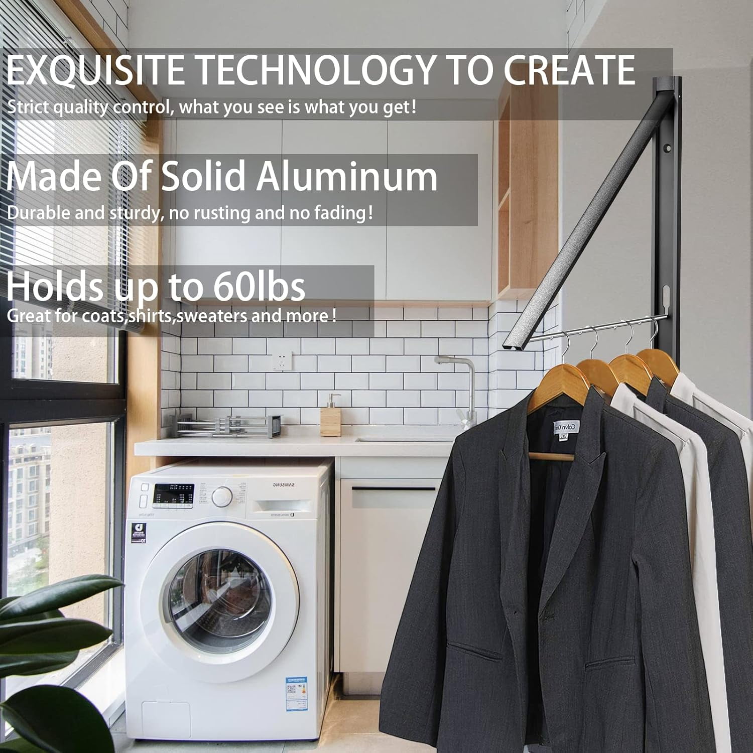 THESG-Clothes Hanger Rack Wall Mounted Folding Hanging Dryer Space ...