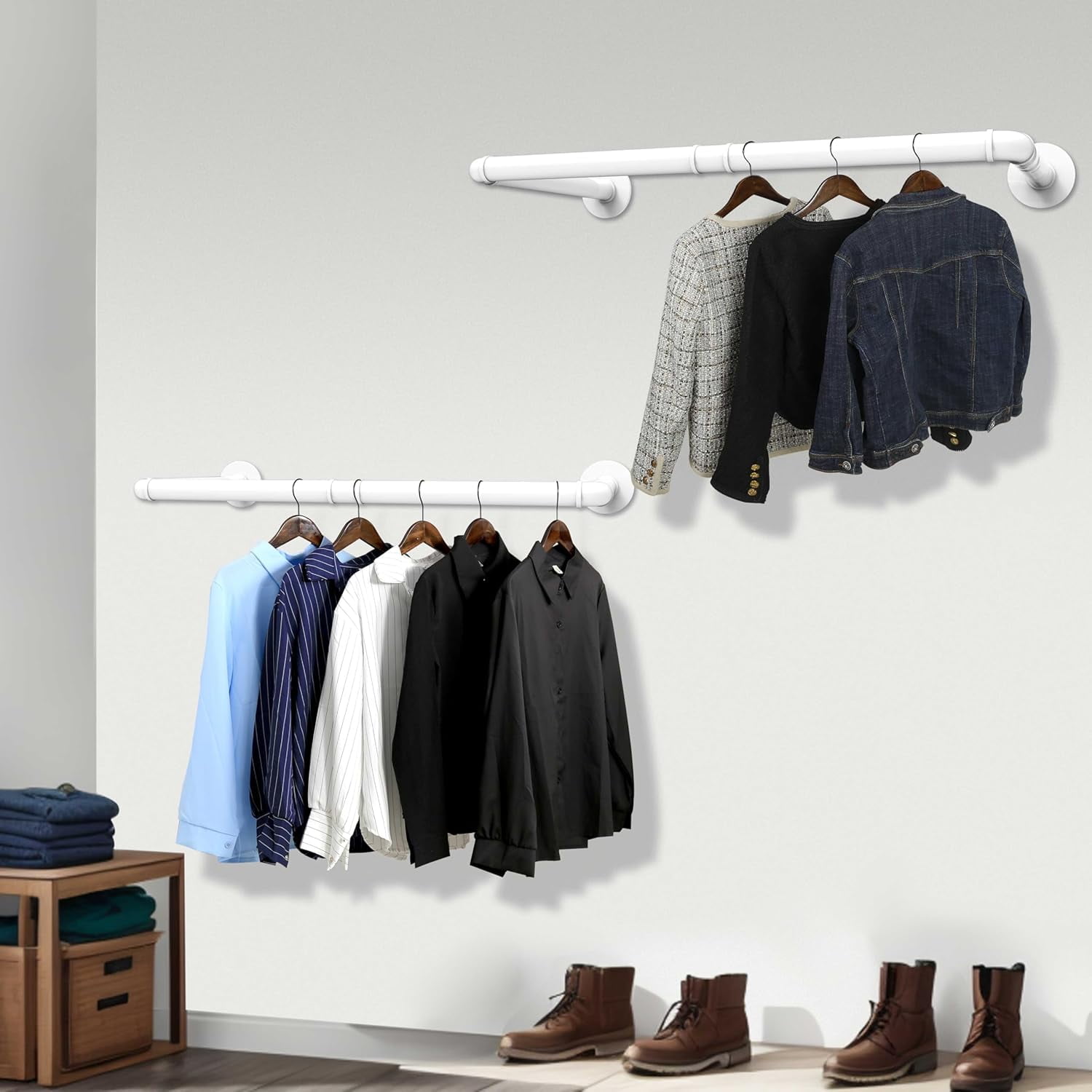 THESG-Clothing Rack Wall Mount White,24" Industrial Pipe Clothes Rack ...
