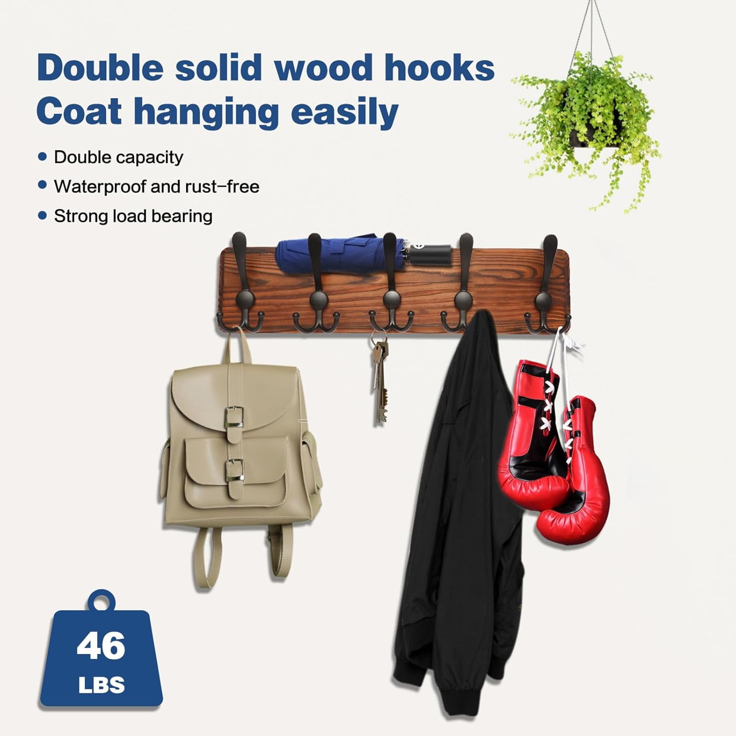 THESG-Coat Hanger Wall Mount Wooden Hat Rack for Wall Hooks, Pine Real ...