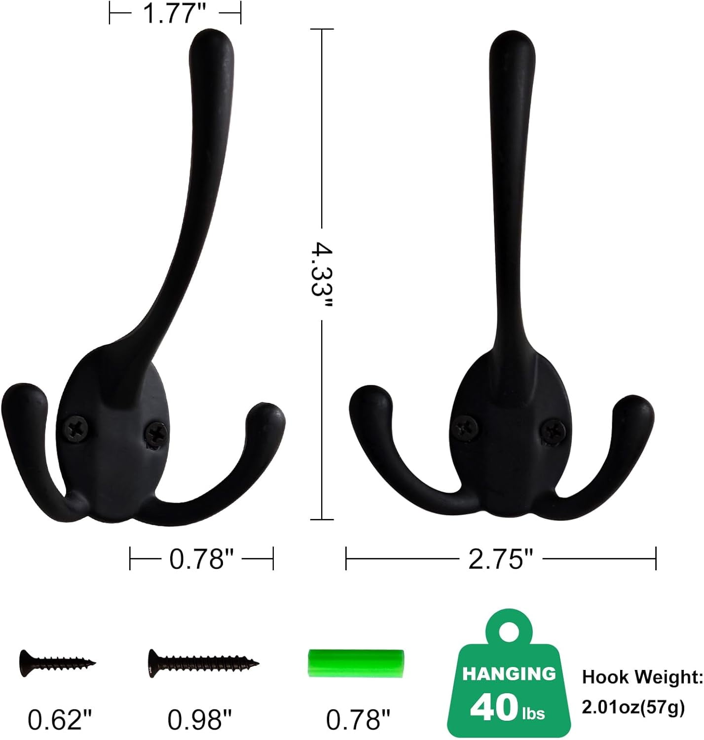 THESG-Coat Hooks for Wall Heavy Duty Triple Hooks, 12 Pack Wall Hooks ...