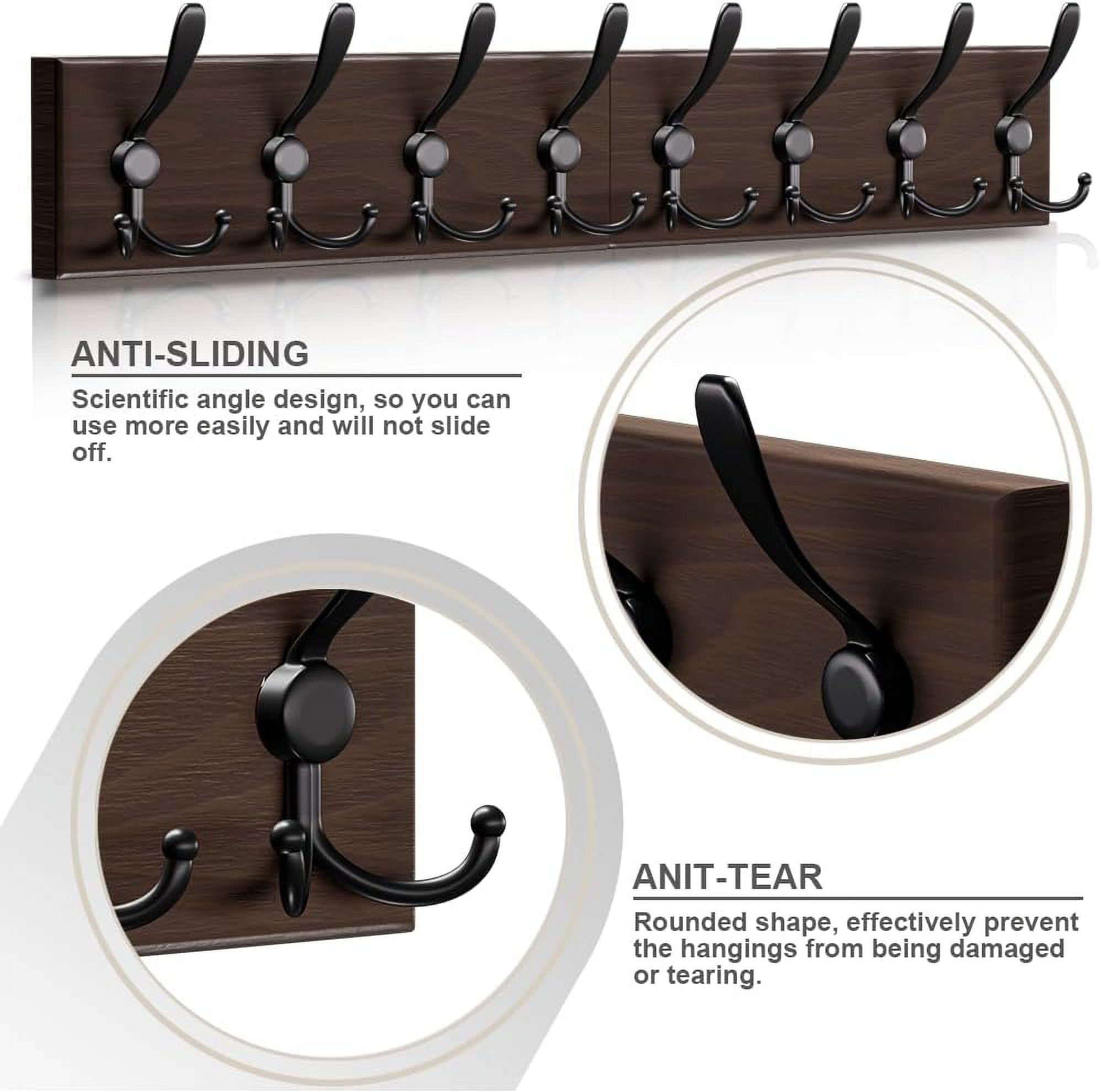 THESG-Coat Rack Wall Mount - Wooden Wall Coat Rack with 8 Tri Metal ...