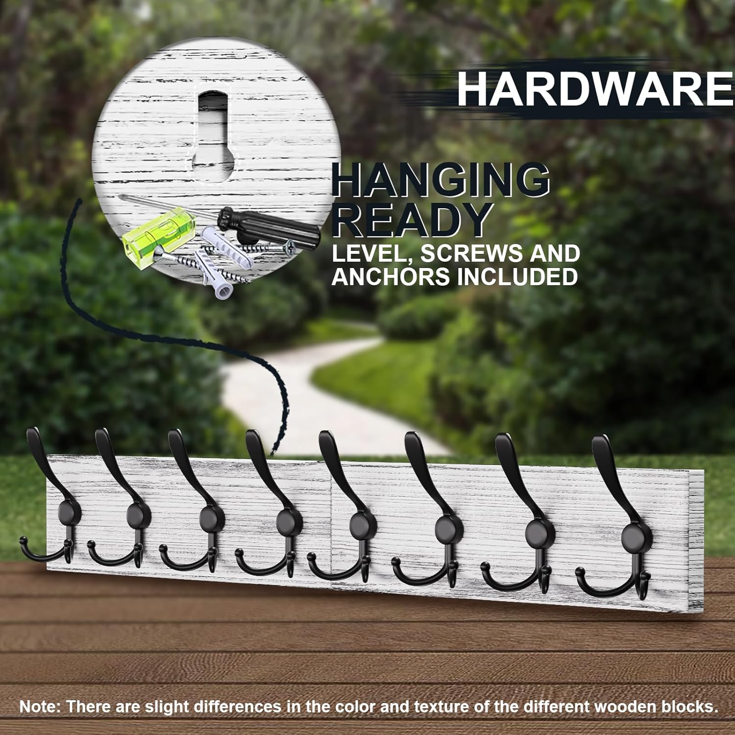 THESG-Coat Rack Wall Mount - Wooden Wall Coat Rack with 8 Tri Metal ...