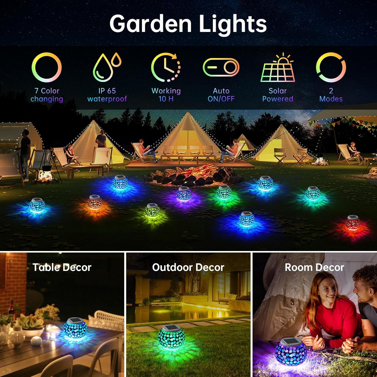 THESG-Color Changing Solar Powered Glass Mosaic Ball Led Garden Lights ...
