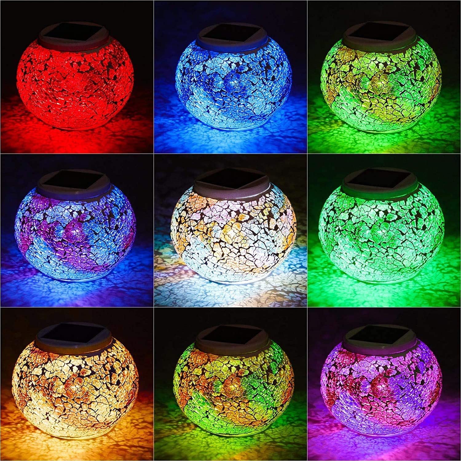 THESG-Color Changing Solar Powered Glass Mosaic Ball Led Garden Lights, Rechargeable Solar Table ...