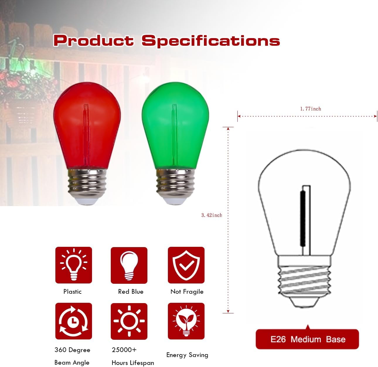 THESG-Colored String LED Light Bulbs - 1 watt Plastic Outdoor Indoor ...