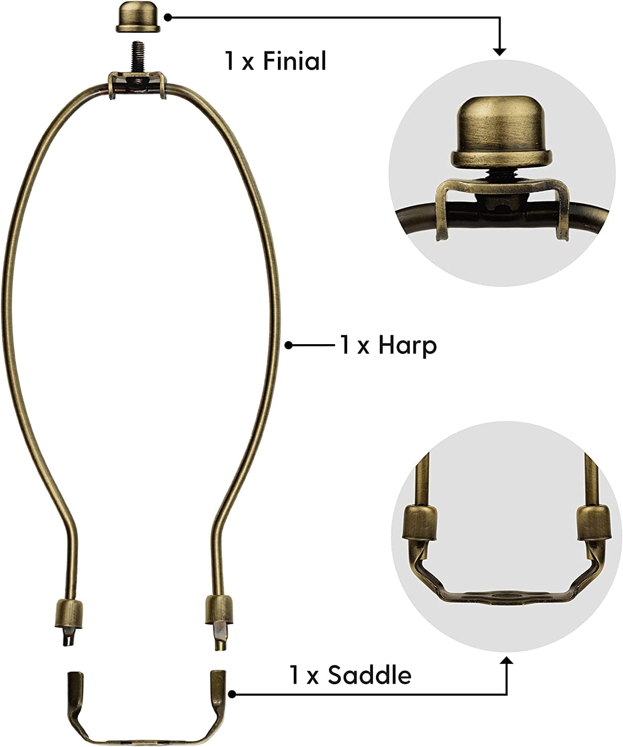 THESG-Complete Lamp Harp Set (1 Pack) - Antique Brass 9\u201d Harp ...