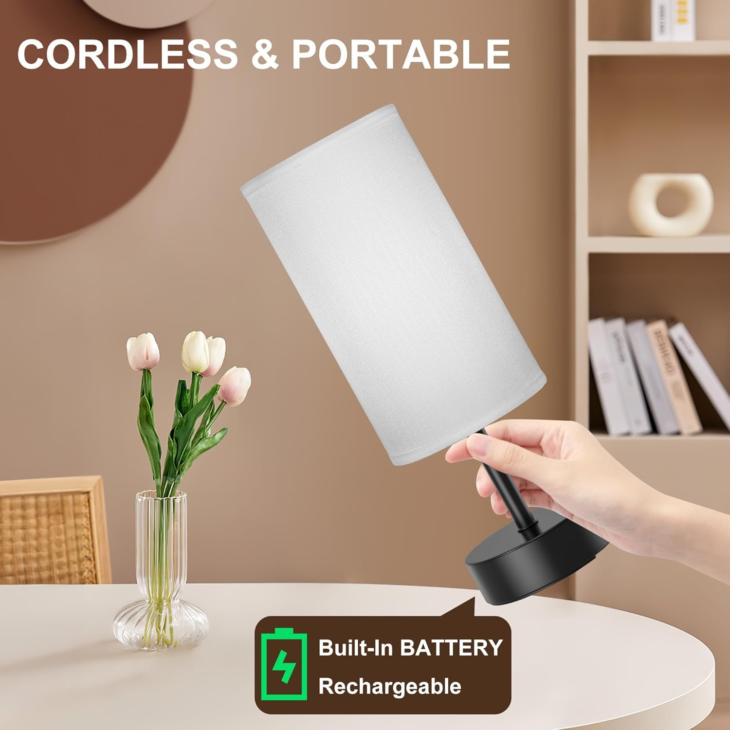 THESG-Cordless Table Lamp Touch Control Dimmable Small Bedside Table ...