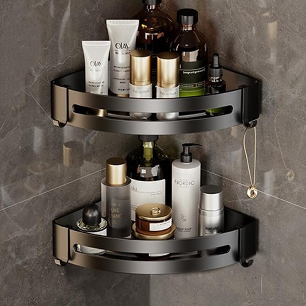 THESG-Corner Bathroom Shelf Black Wall Mounted Corner Shower Caddy ...