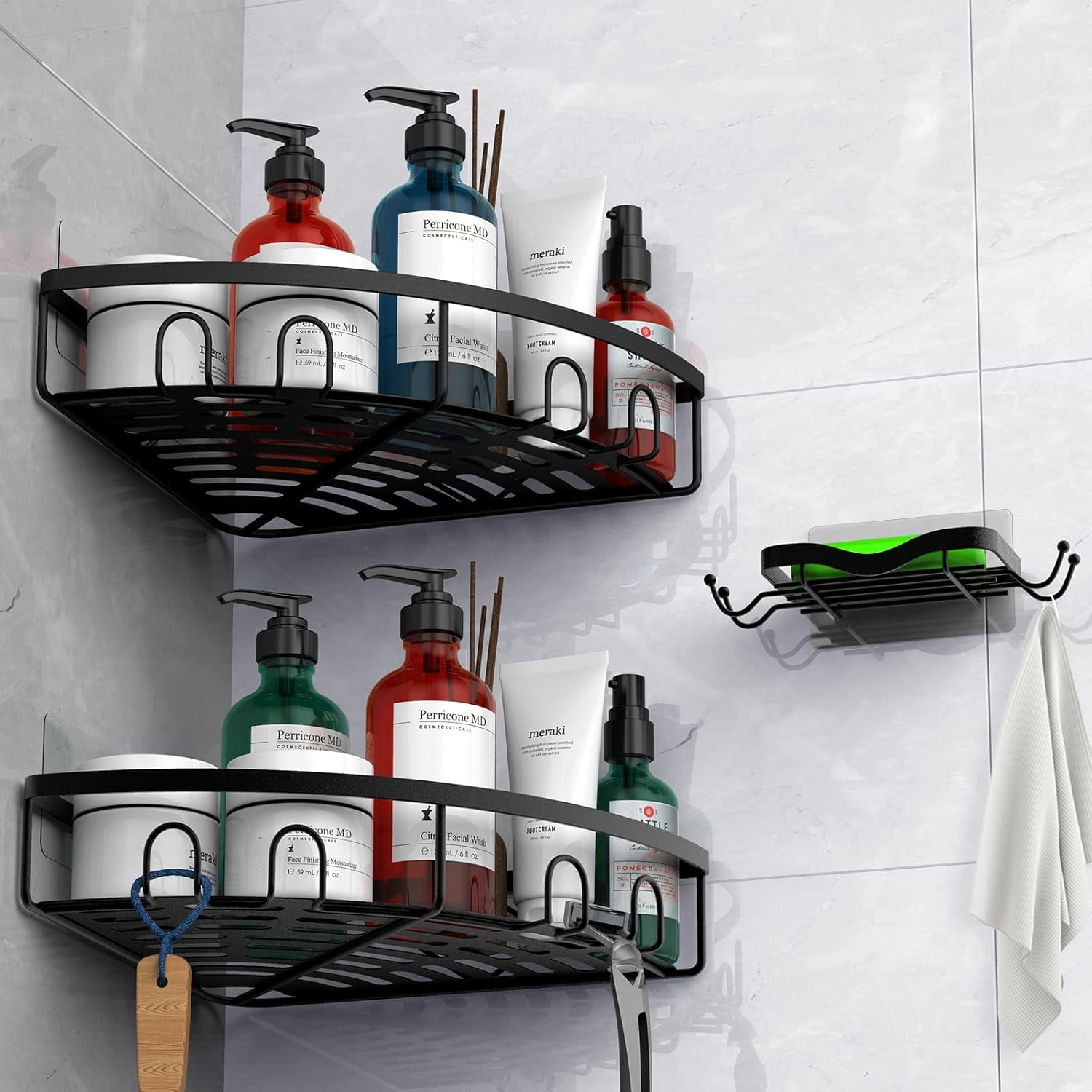 THESG-Corner Shower Caddy, 3 Pack Adhesive Bathroom Shower Corner ...