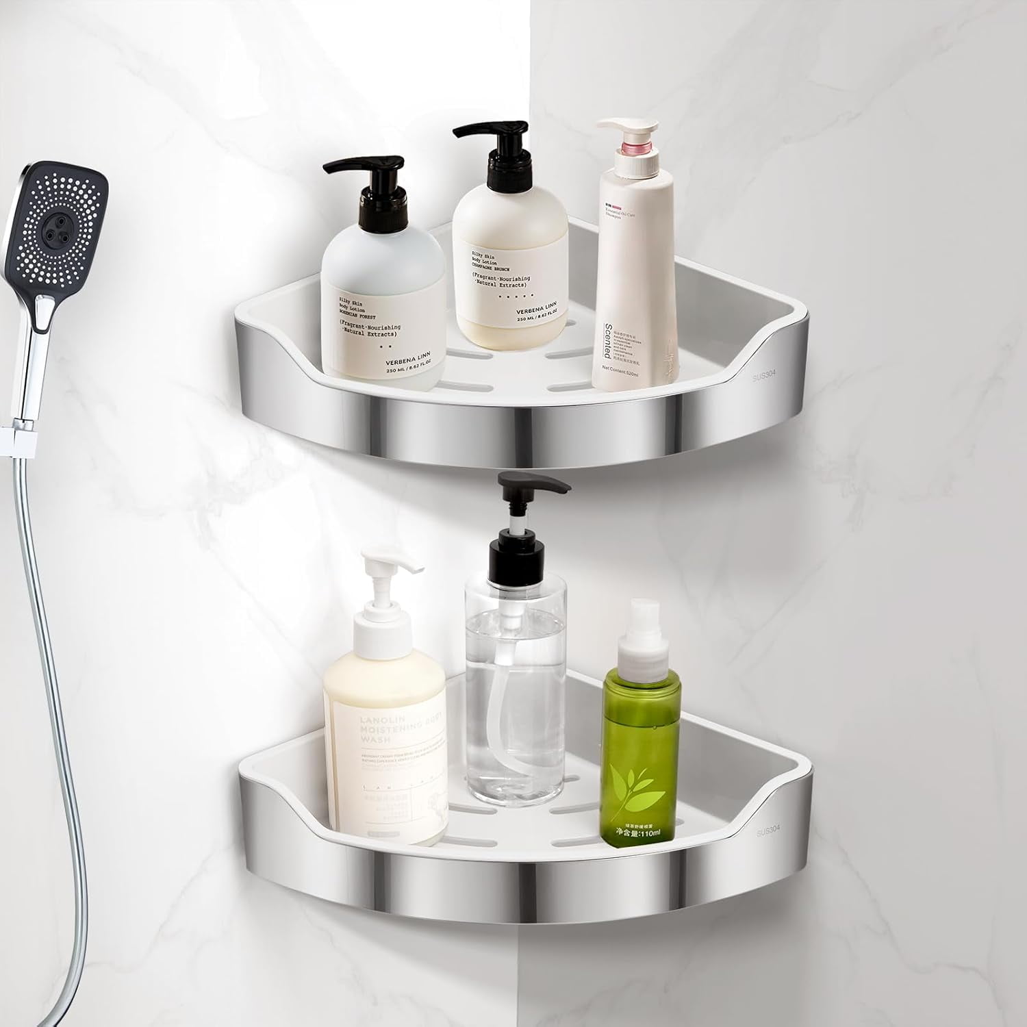 THESG-Corner Shower Caddy, Adhesive Shower Corner Organizer Separable ...