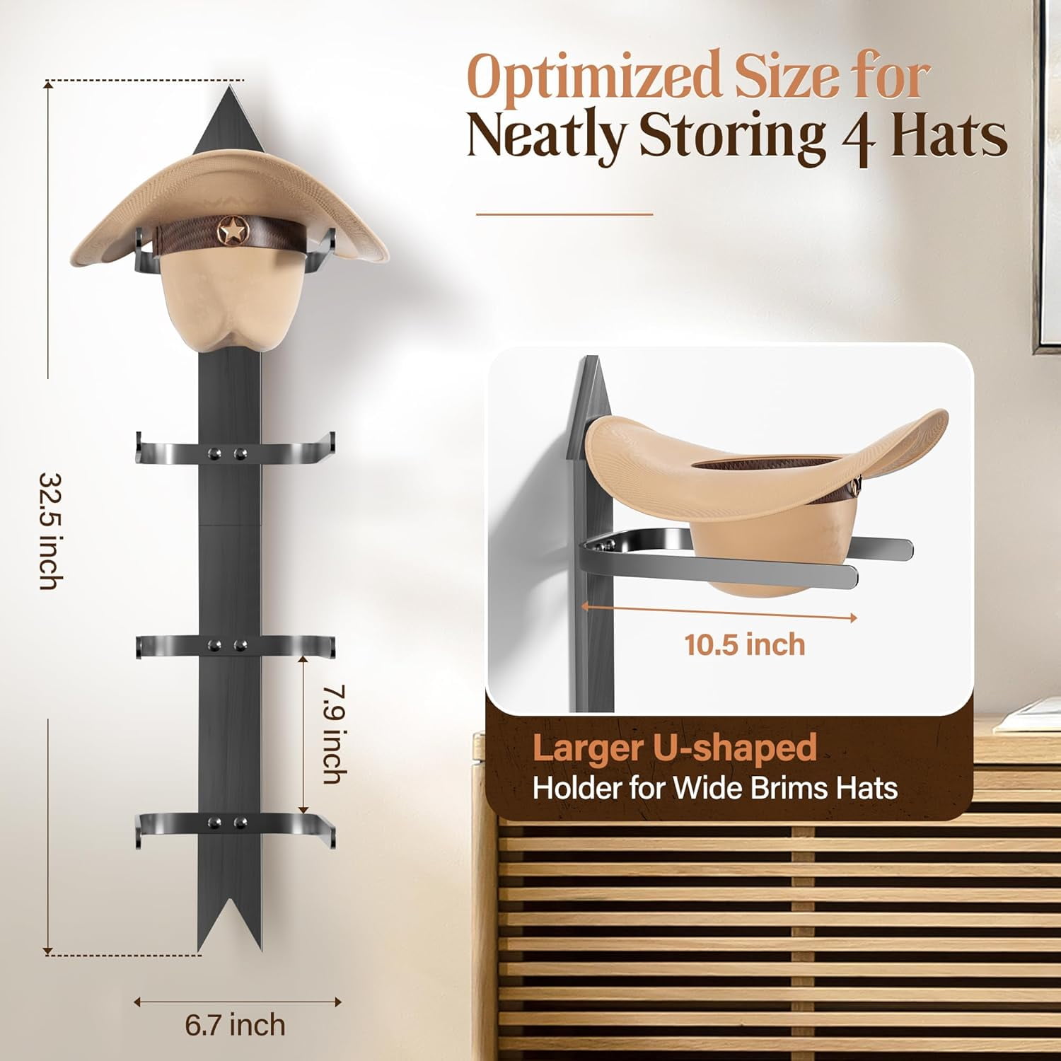 THESG-Cowboy Hat Rack for Wall, Cowboy Hat Holder Wall Mount Holds up ...