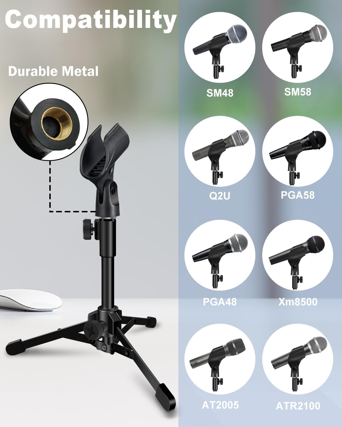 THESG-Desktop Mic Stand Portable Foldable Tripod with Mic Clip Holder ...