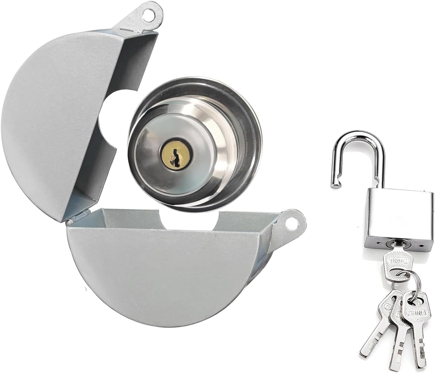 THESG-Door Handle Lock Cover with Padlock and Keys Door Knob Lock Out ...