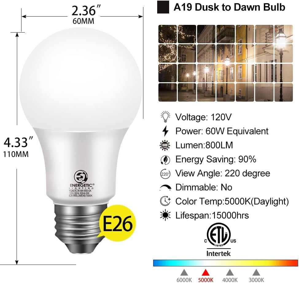 THESG-Energetic 4-Pack Dusk to Dawn LED Outdoor Light Bulb, 60 Watt ...