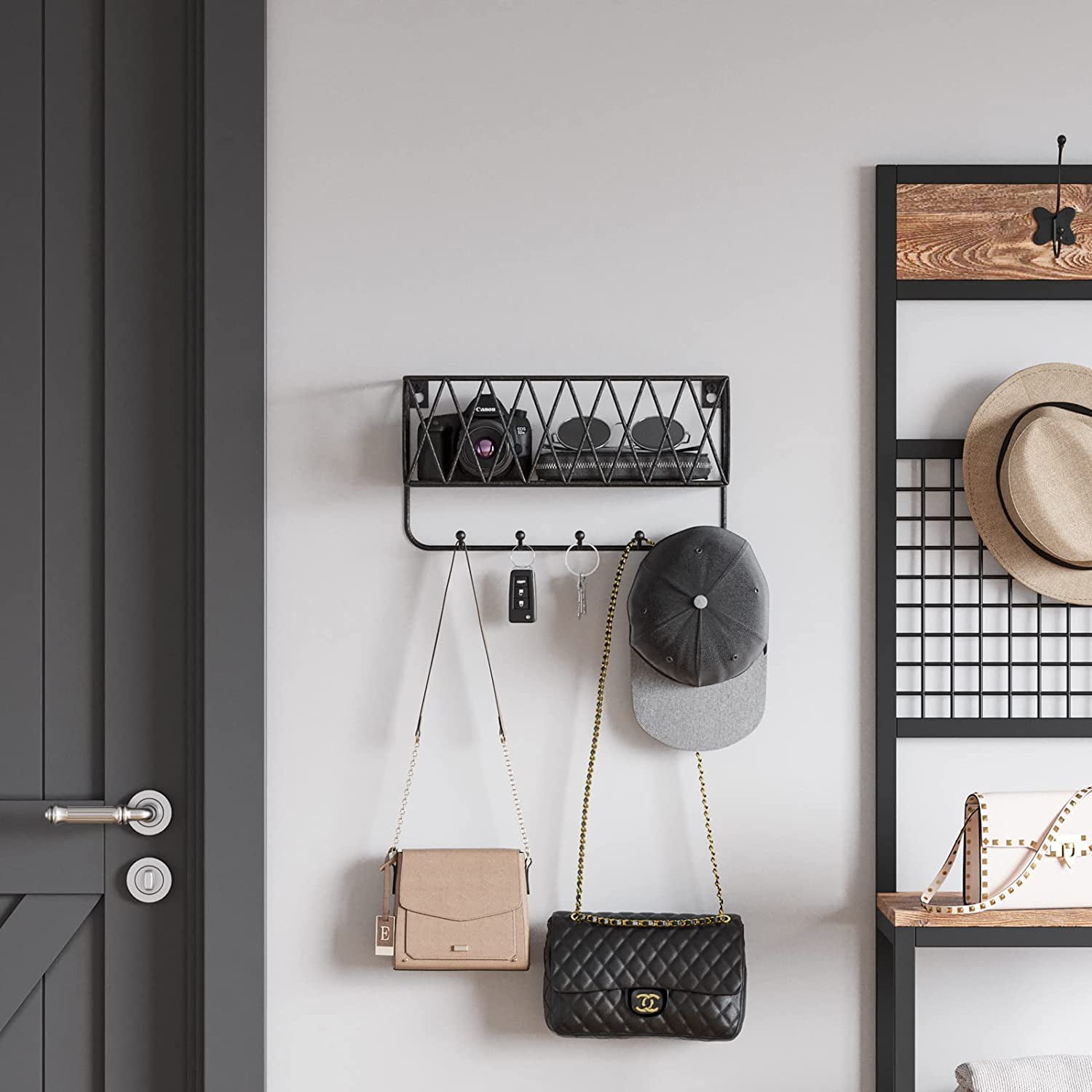 THESG-Entryway Mail Holder with Key Hooks, 11.0" L×2.6" W×5.1" H, Wall ...