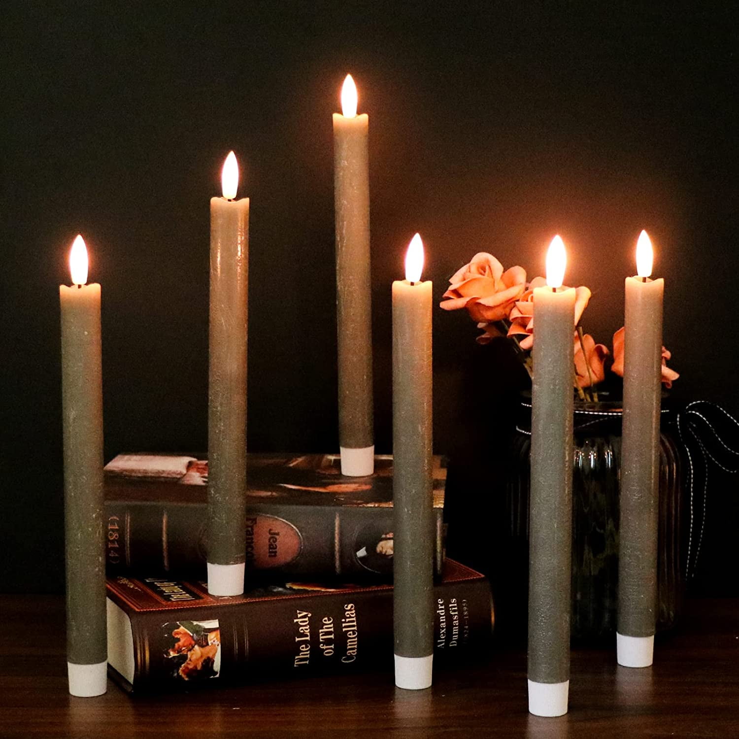 THESG-Flameless Grey Taper Candles Flickering with 10-Key Remote ...