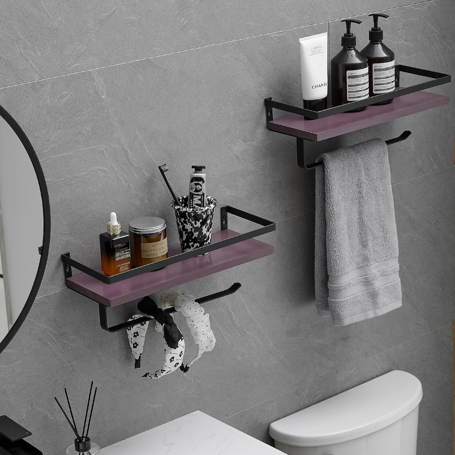THESG-Floating Shelves Wall Mounted Storage Shelves with Towel Rack ...